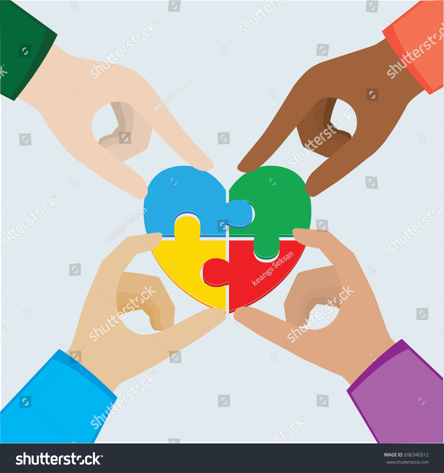 Hand Teamwork Heart Puzzle Illustration Vector Stock Vector (Royalty ...