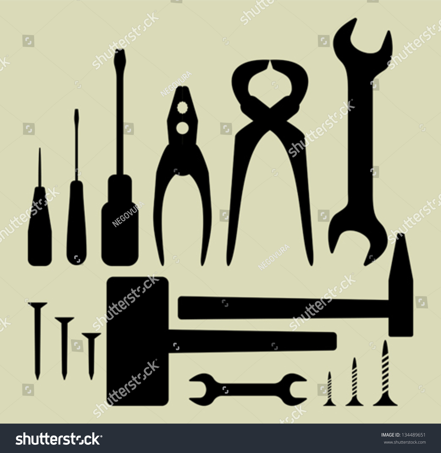 Hand Tool Silhouette Set Stock Vector (Royalty Free) 134489651