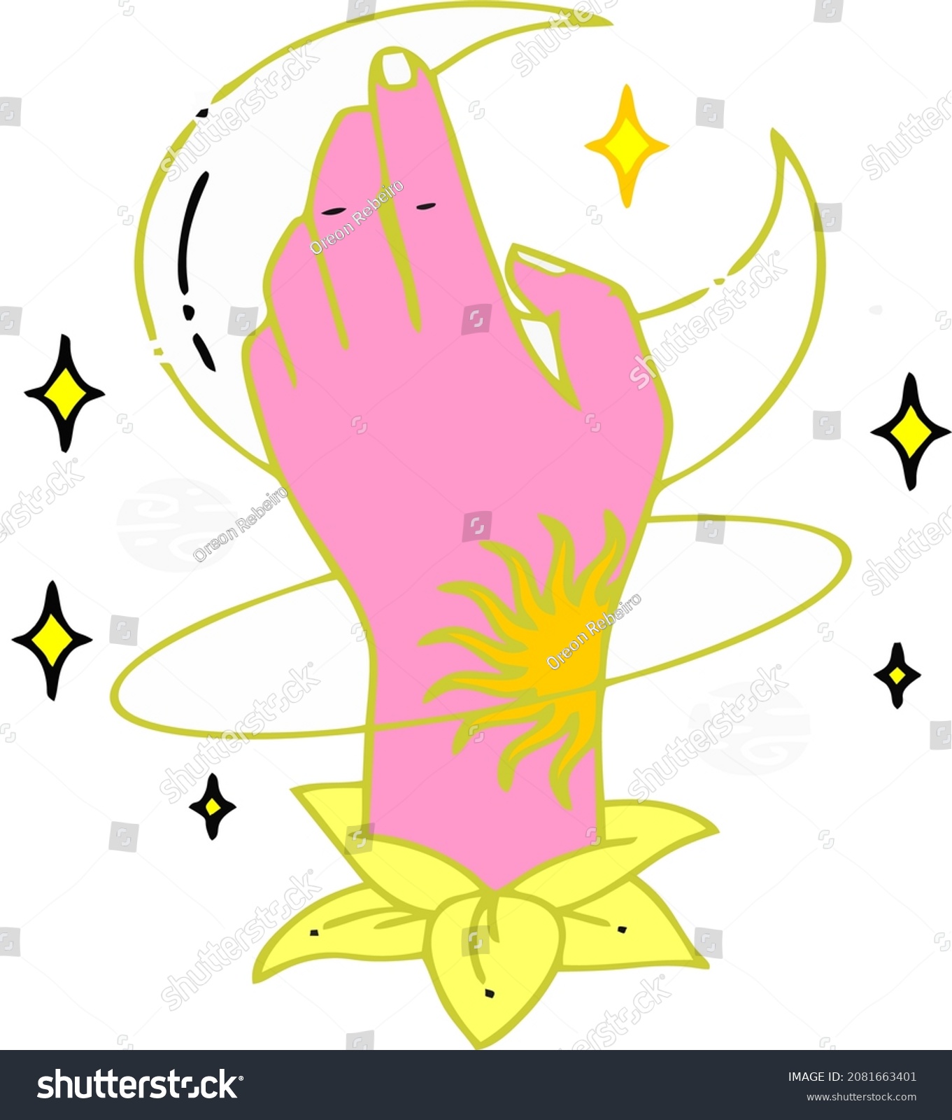 Hand Touching Crescent Moon Vector Illustration Stock Vector (Royalty ...