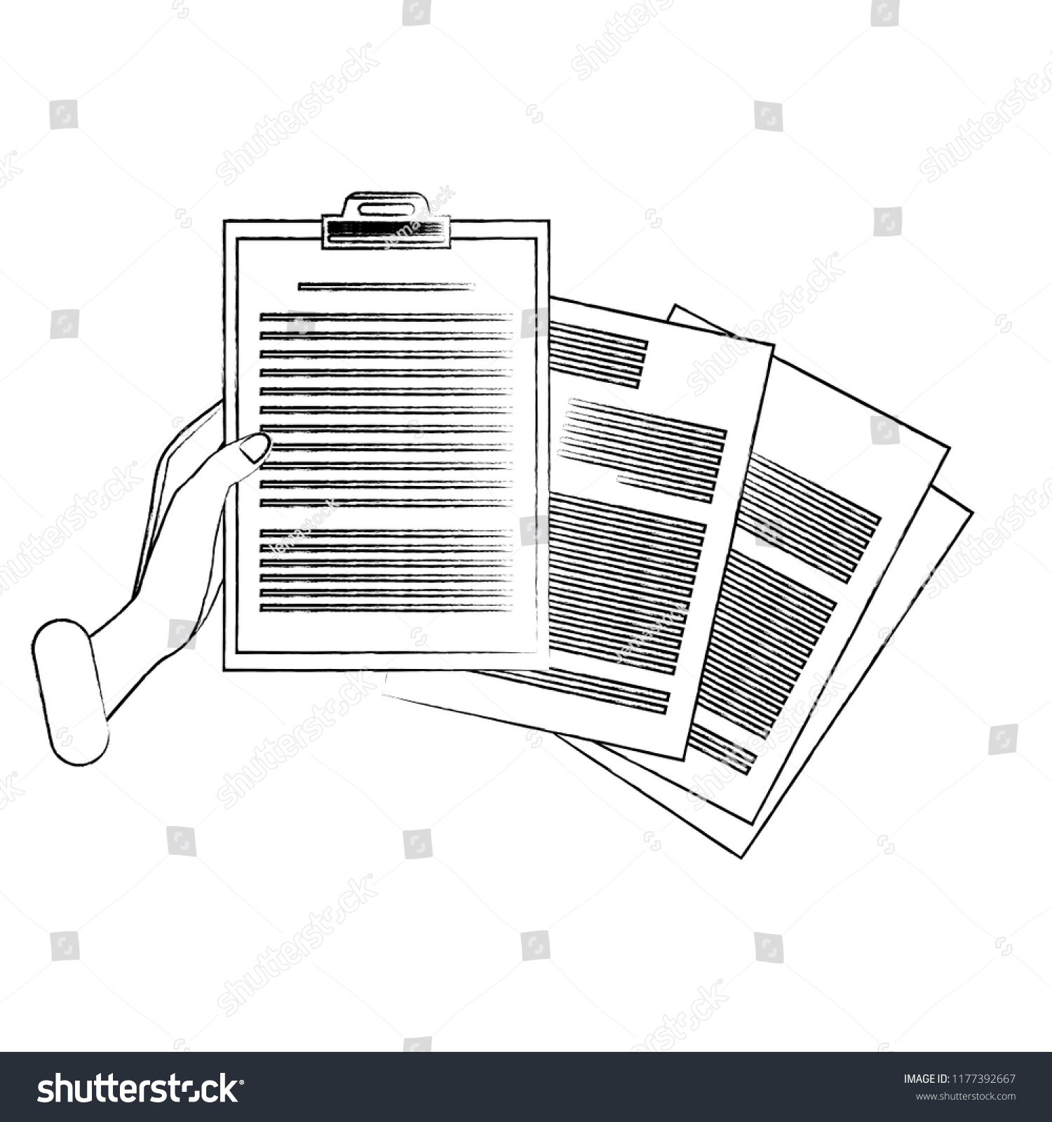 Hand Clipboard Documents Sketch Stock Vector (Royalty Free) 1177392667 ...