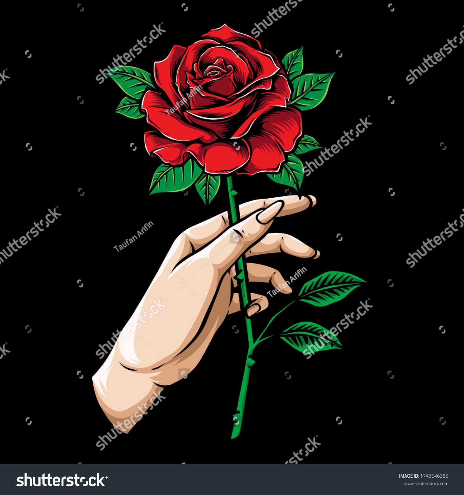 Hand Red Rose Vector Illustration Stock Vector (Royalty Free) 1743646385