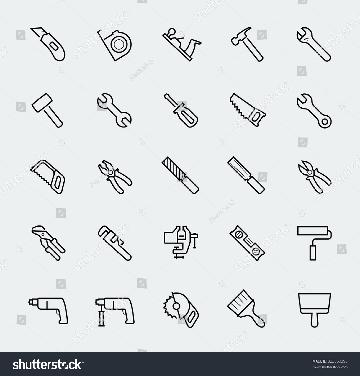 Hand Work Tools Instruments Vector Line Stock Vector (Royalty Free ...