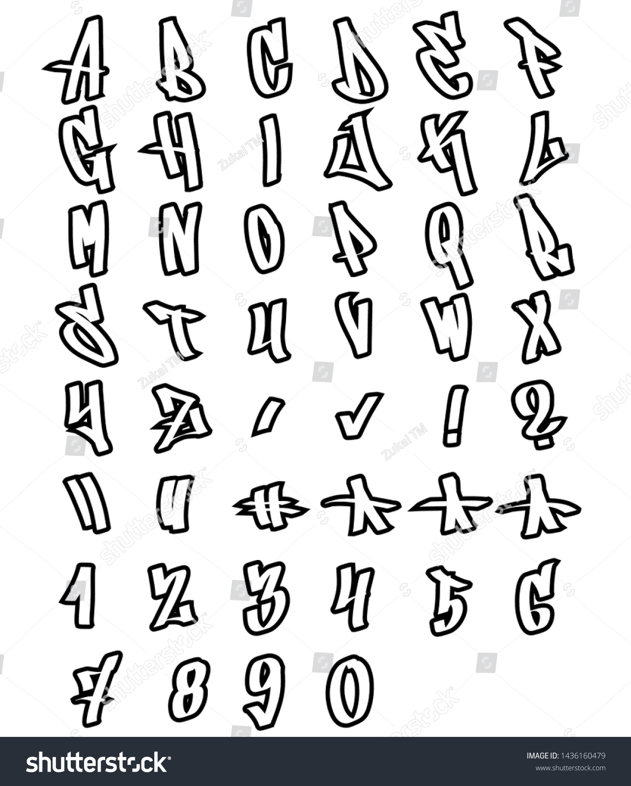 Vektor Stok Hand Written Graffiti Font Alphabet Vector Tanpa Royalti