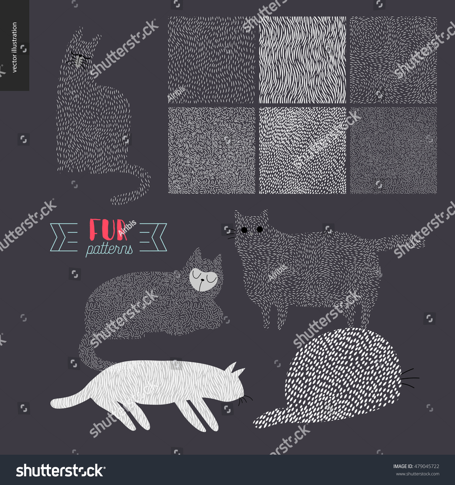 Handdrawn Patterns Cats Fur Patterns Usage: vetor stock (livre de ...