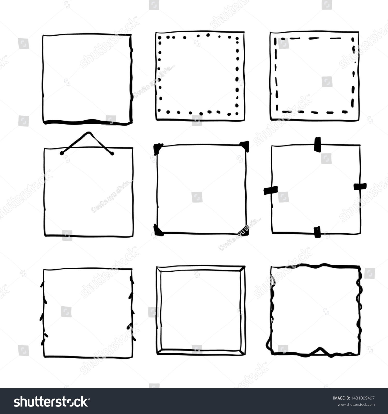 Handdrawn Square Doodle Frame Collection Vector Stock Vector (Royalty ...