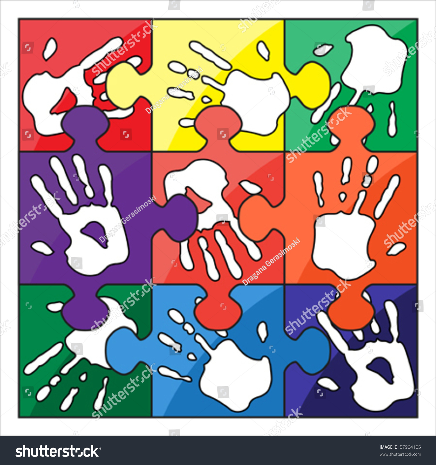Handprint Color Vector Puzzle Stock Vector (Royalty Free) 57964105 ...