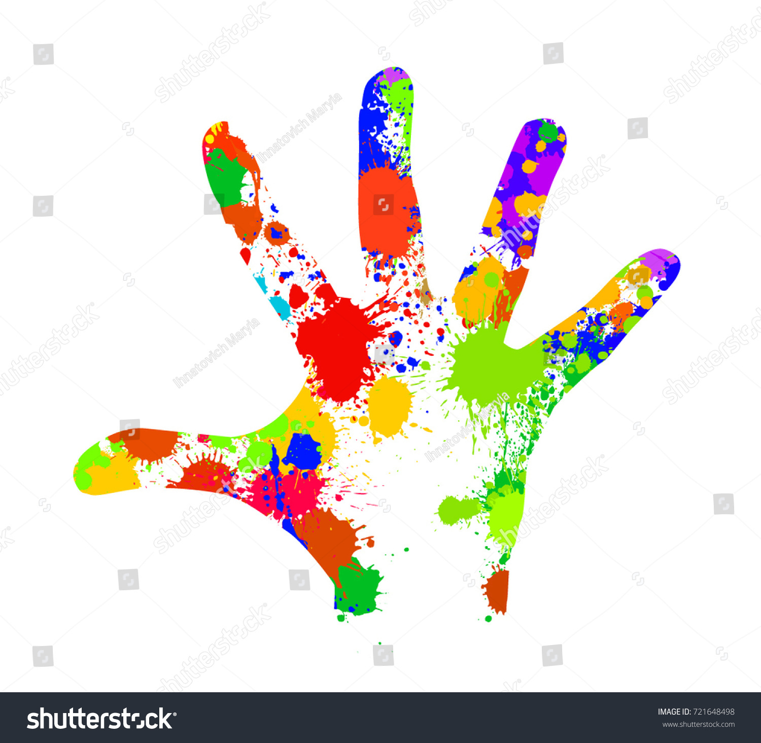 Handprint Colored Ink Spots Vector 스톡 벡터(로열티 프리) 721648498
