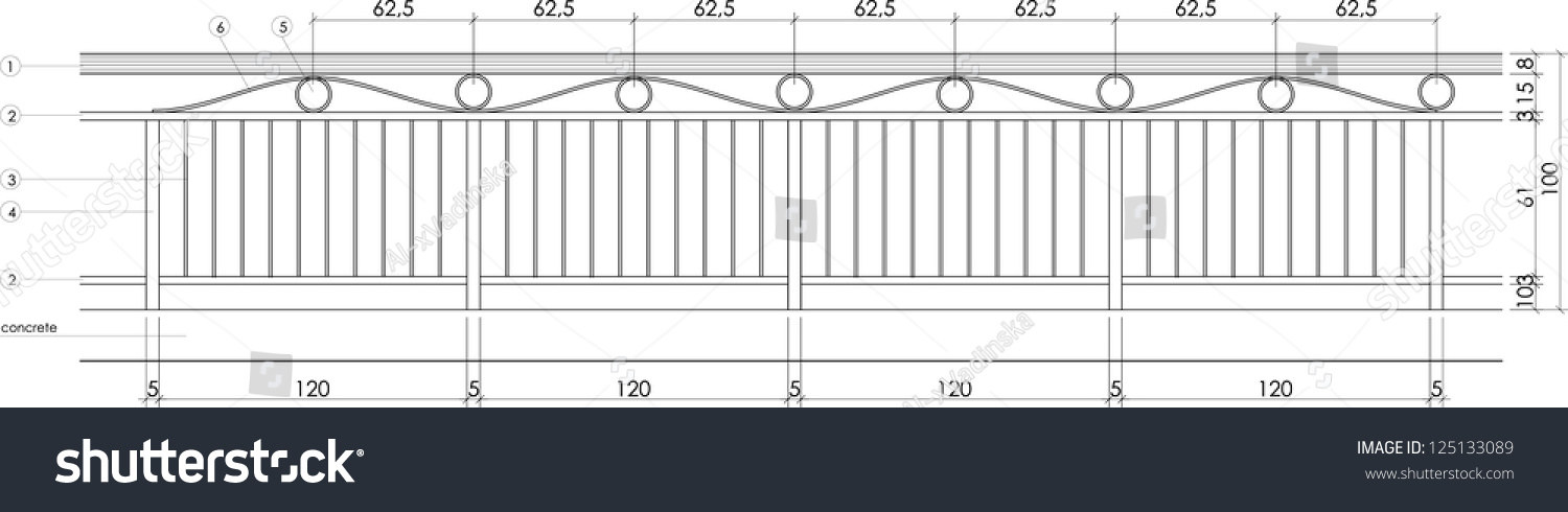 Handrail Architectural Drawing Stock Vector (Royalty Free) 125133089