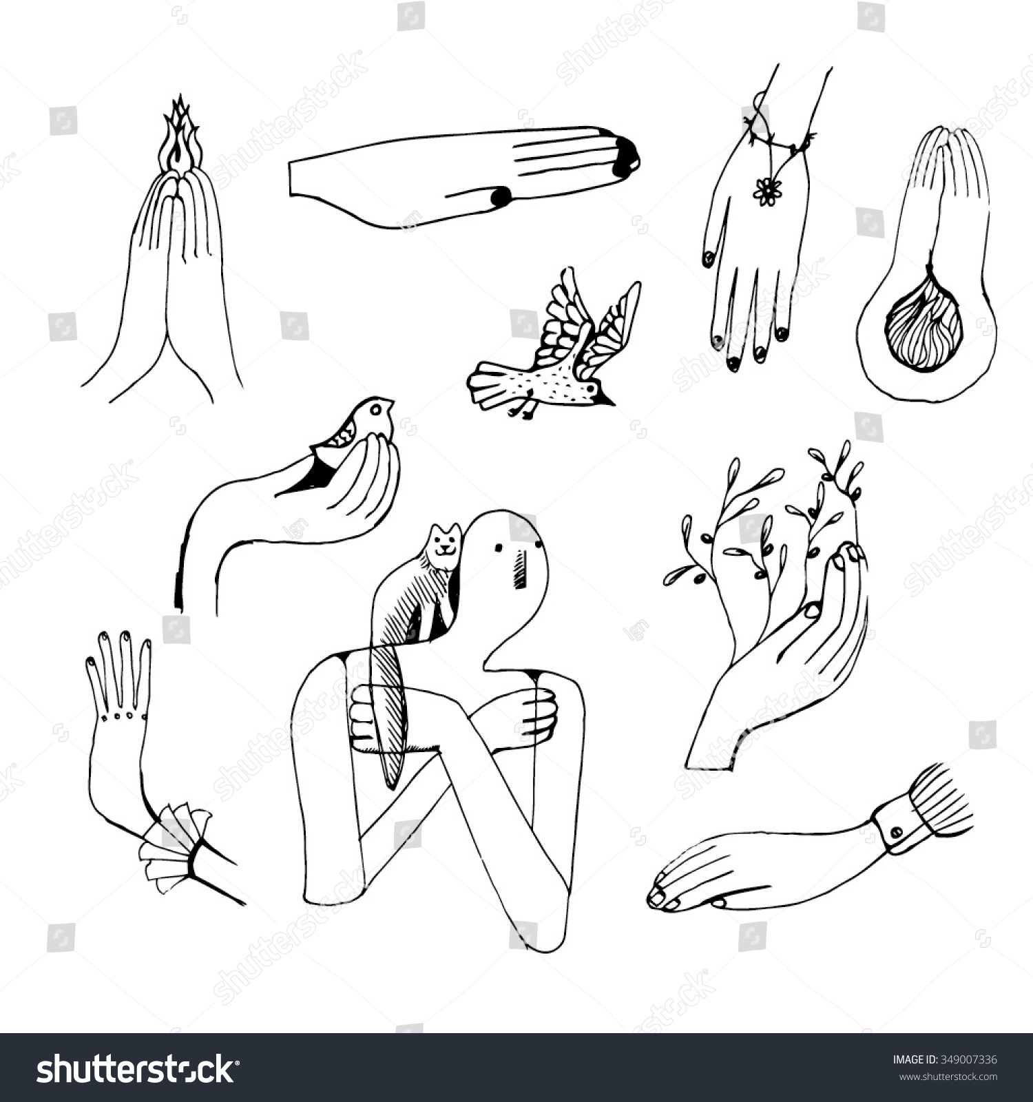 Hands Bird Men Vector Illustrations Set: เวกเตอร์สต็อก (ปลอดค่า ...