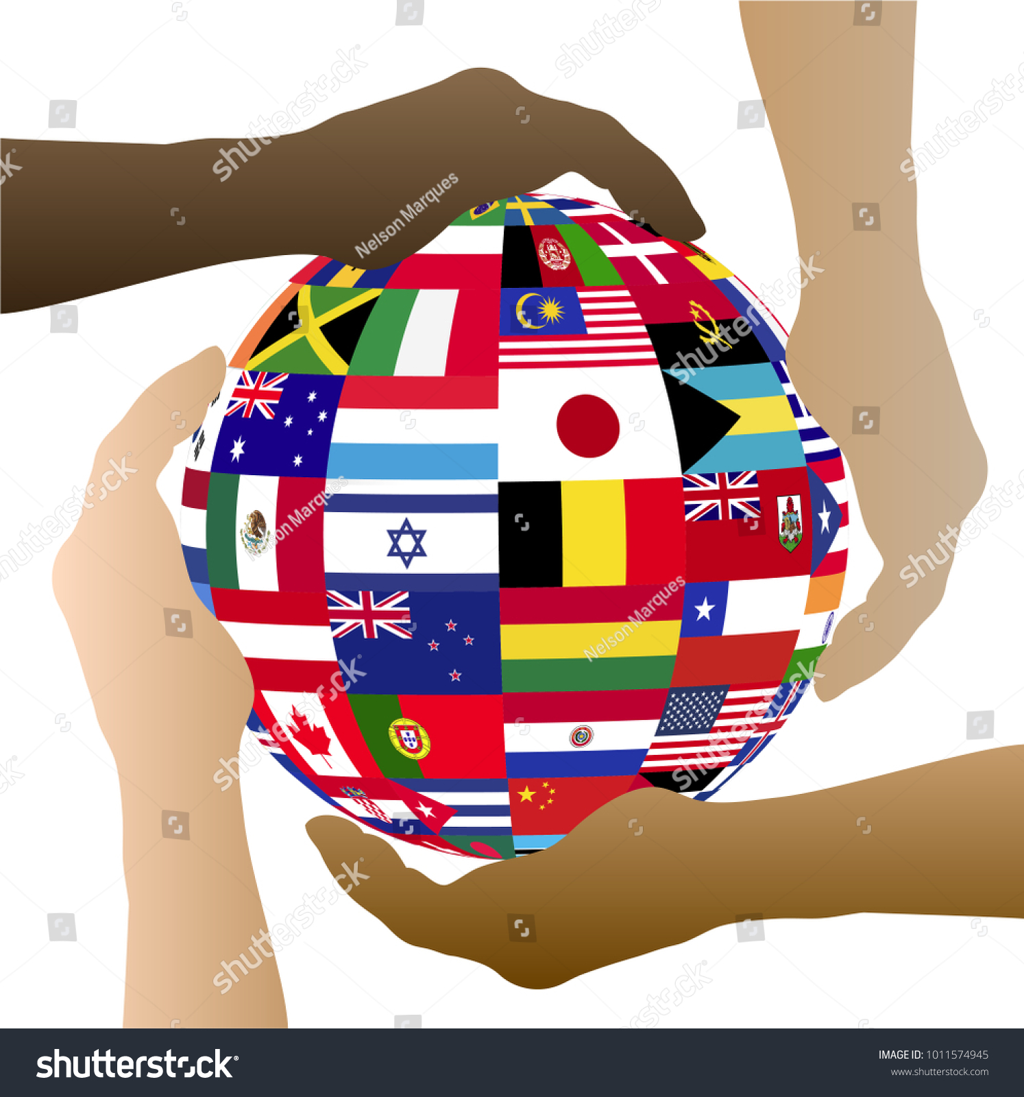 Hands Holding Globe Flags Various Countries Stock Vector (Royalty Free ...