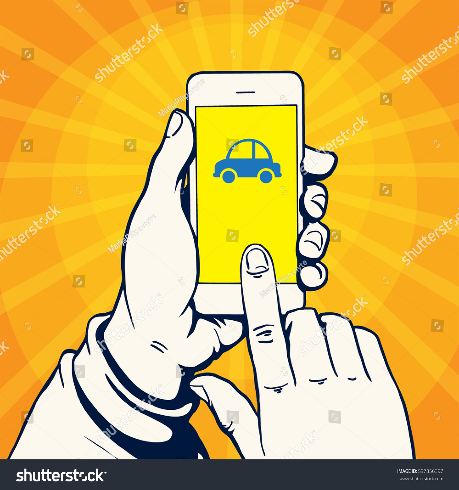 Hands Holding Smart Phone Using Pressing Stock Vector (Royalty Free ...