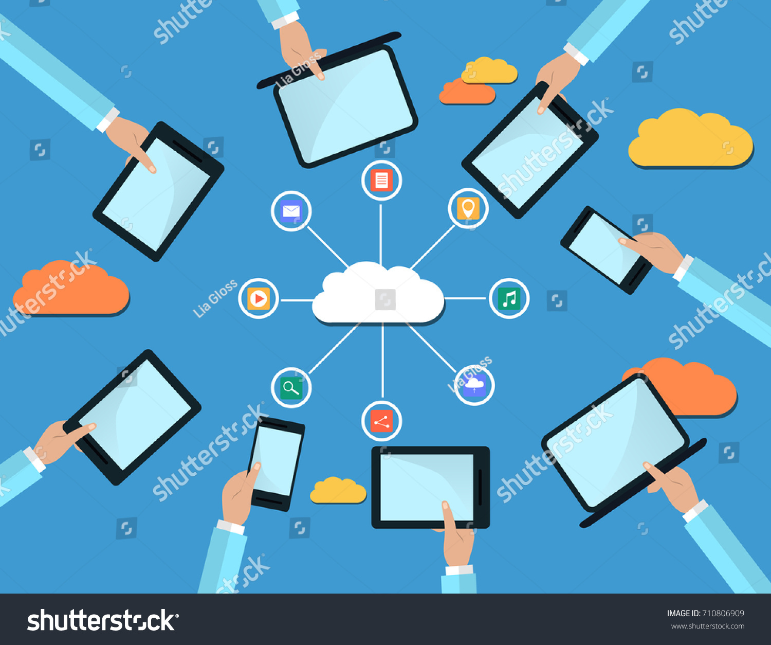 Hands Holding Computer Devices Connect Modern Stock Vector (Royalty ...