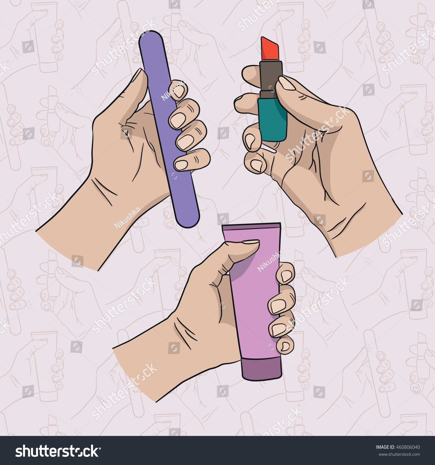 Hands Holding Makeup Illustration Stock Vector (Royalty Free) 460806040 ...