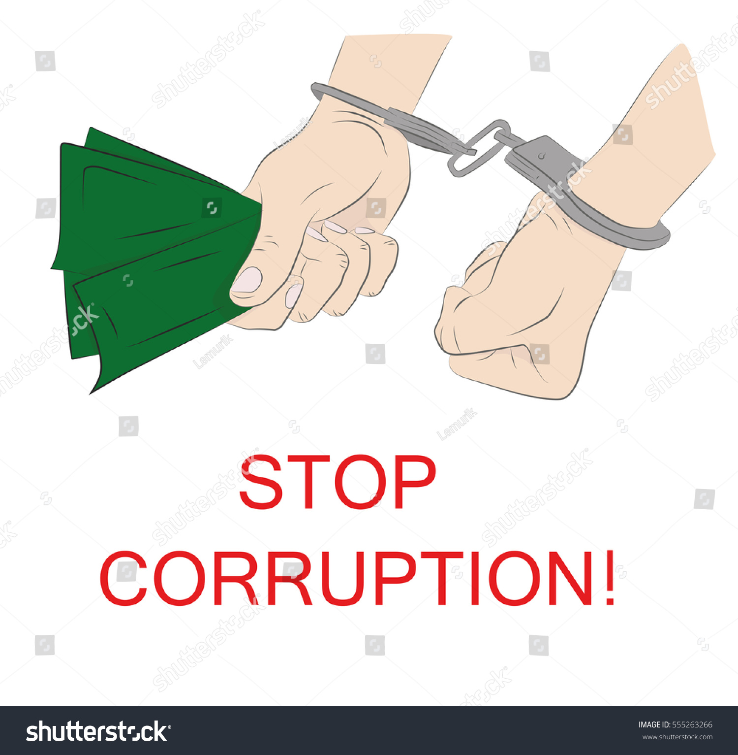 Hands Handcuffs Stop Corruption Vector Illustration Stock Vector ...