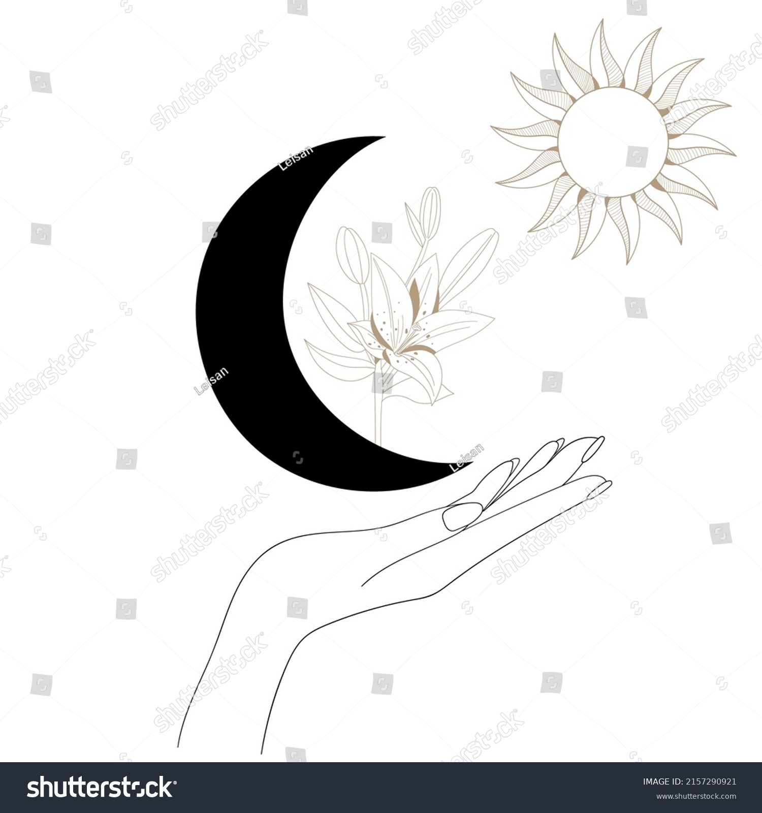 Hands Moon Hearts Vector Illustration Stock Vector (Royalty Free ...
