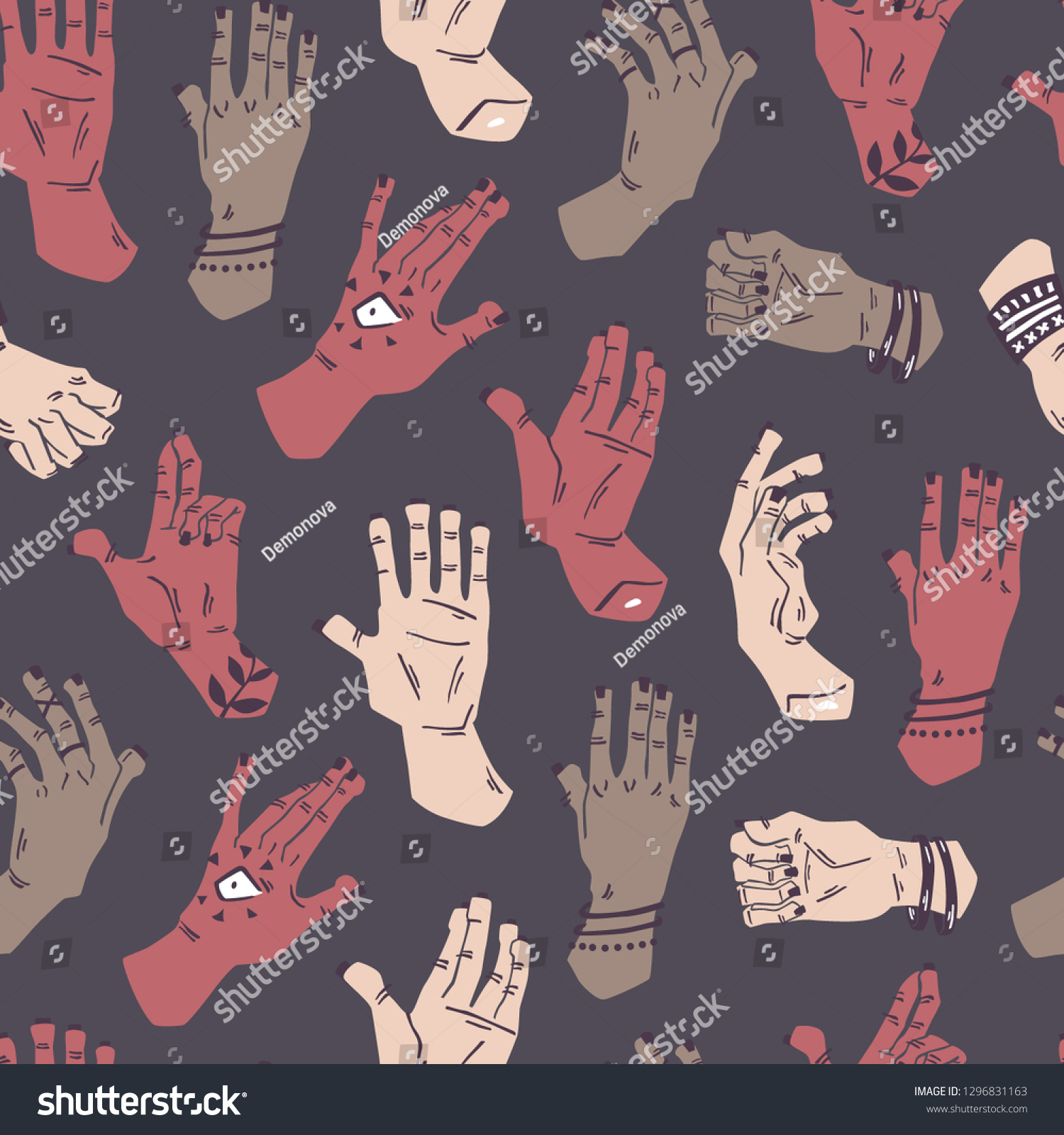 Hands Pattern Illustration Background Hand Drawn Stock Vector (Royalty ...