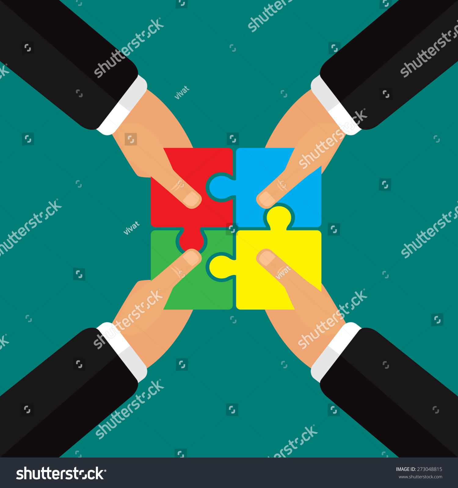 Hands Putting Puzzle Together Teamwork Vector Stock Vector (Royalty ...