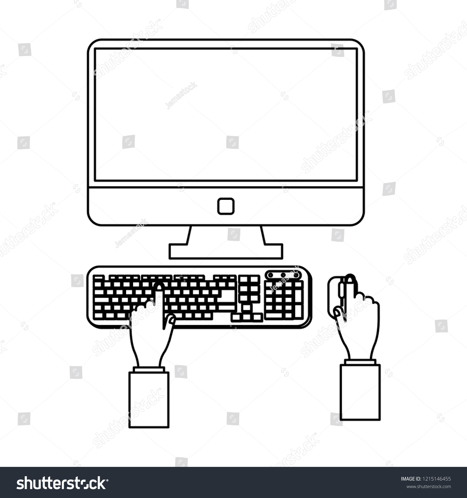 Hands Using Computer Black White Stock Vector (Royalty Free) 1215146455 ...