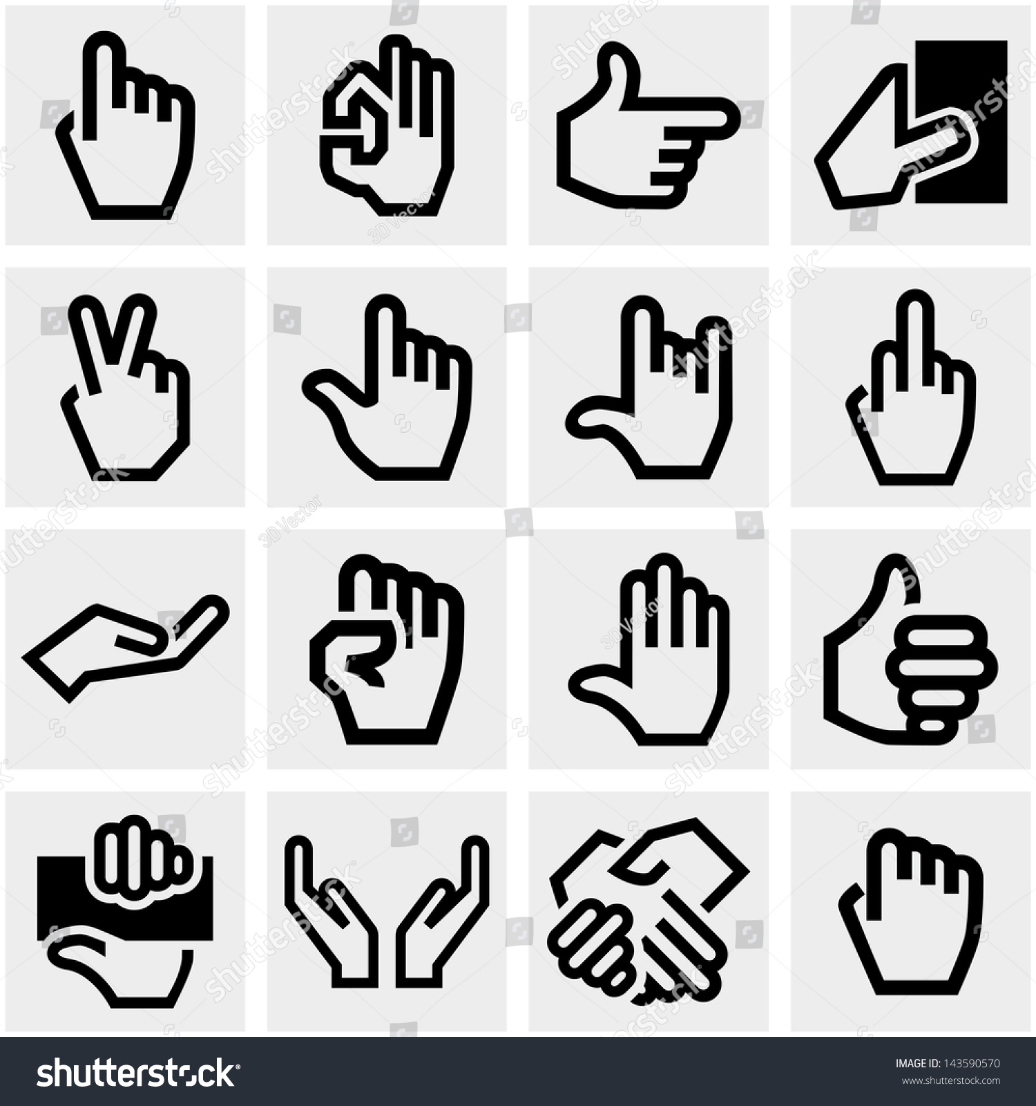 Hands Vector Icons Set On Gray Stock Vector (Royalty Free) 143590570