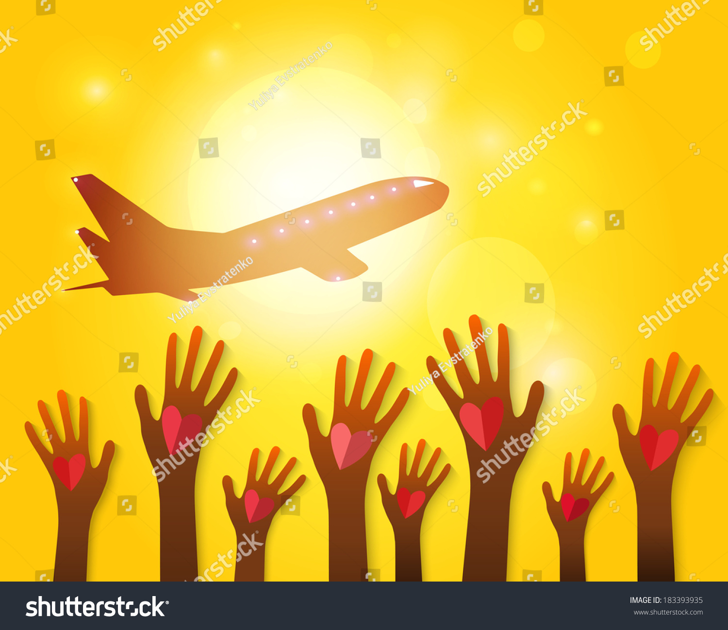 Hands Waving Airplane On Sunset Background Stock Vector (Royalty Free ...