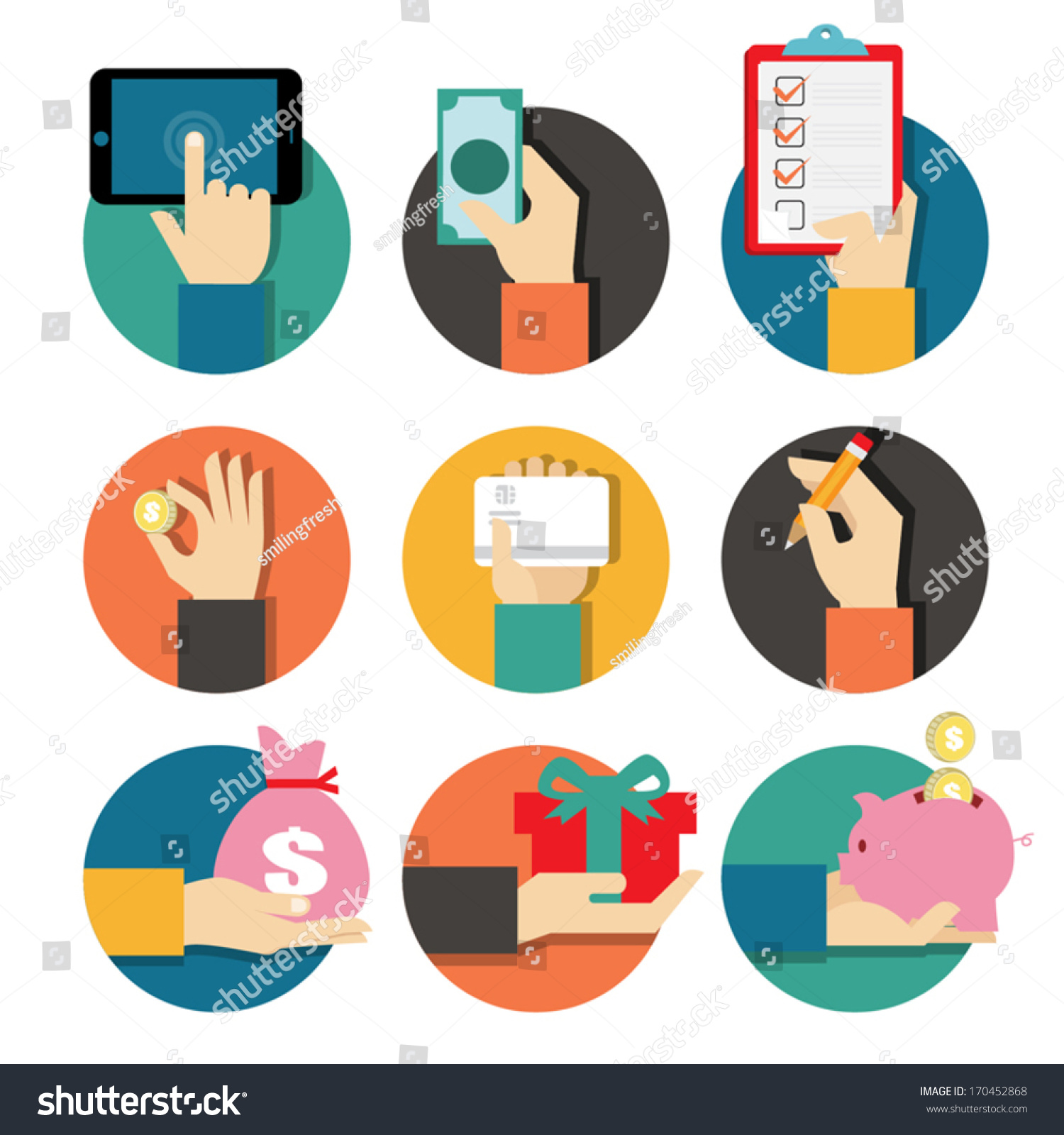 Hands Object Icons Set Flat Design Stock Vector (Royalty Free) 170452868