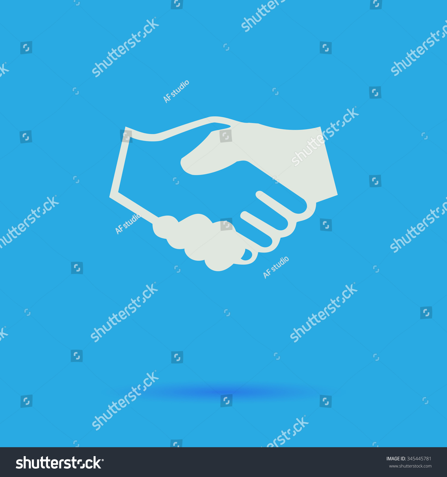 Handshake White Flat Vector Simple Icon On Blue Background With Shadow ...