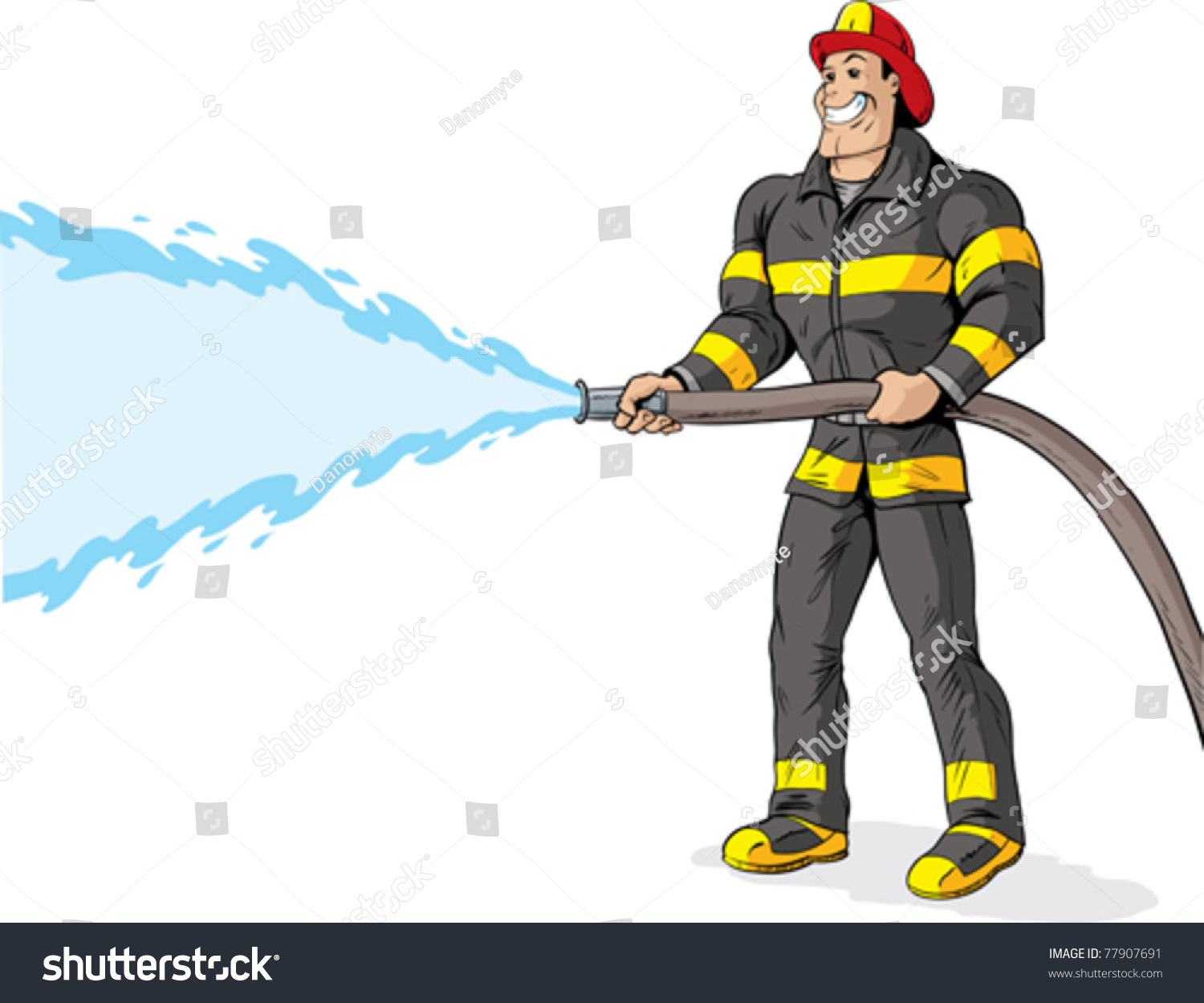 Handsome Firefighter Using Fire Hose Stock Vector (Royalty Free) 77907691