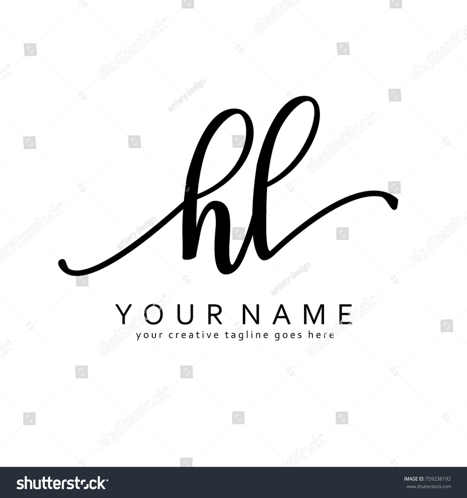 Handwriting H L Initial Logo Template Stock Vector (Royalty Free) 759238192