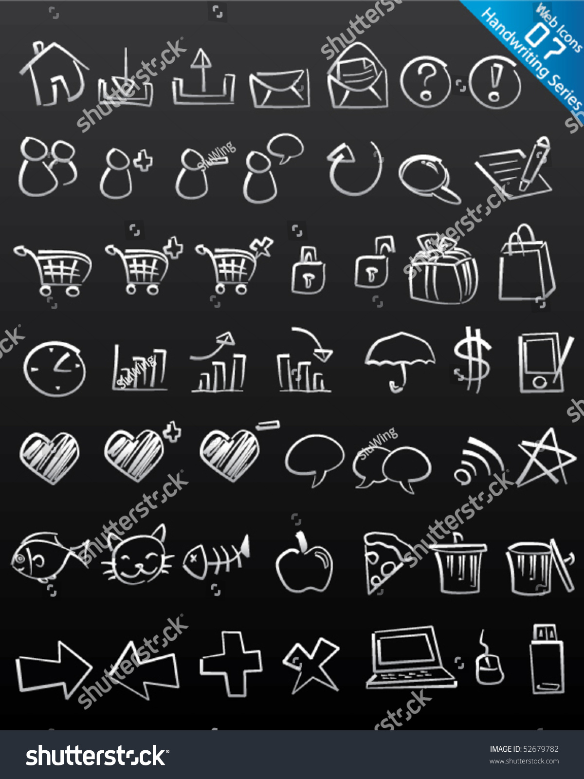 Handwriting Icons Stock Vector Illustration 52679782 : Shutterstock