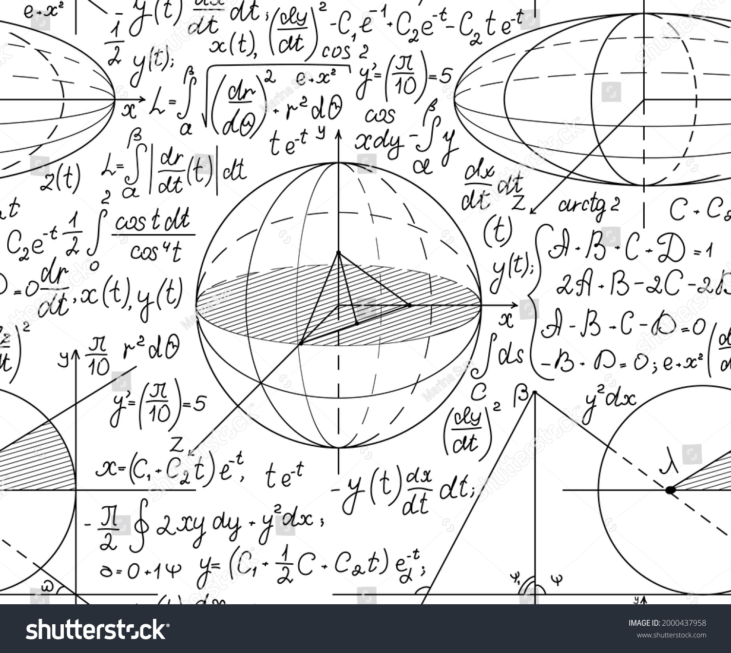 Handwritten Mathematical Vector Seamless Pattern Scientific Stock ...
