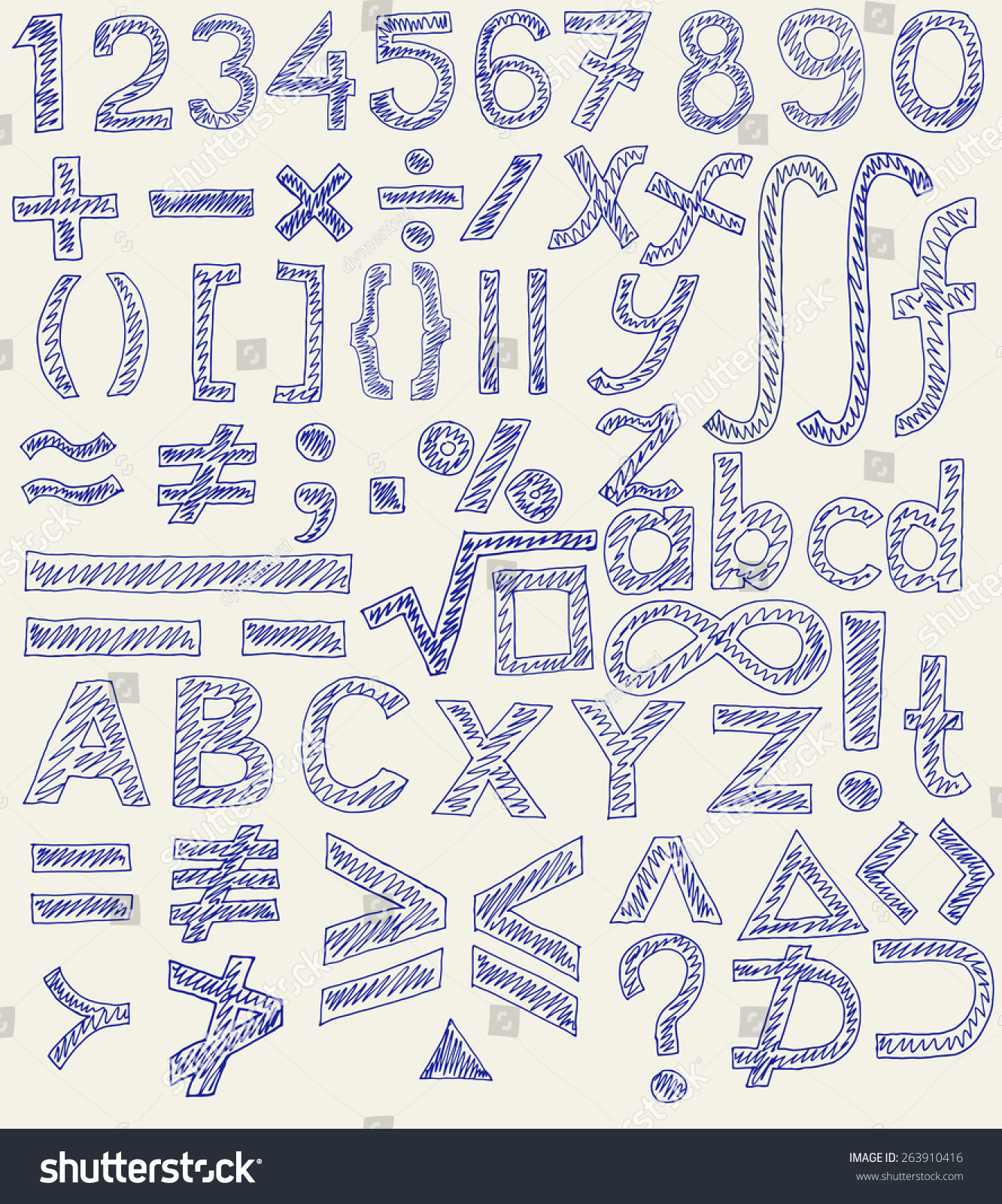 Handwritten Pen Mathematics Numbers Symbols Stock Vector (royalty Free