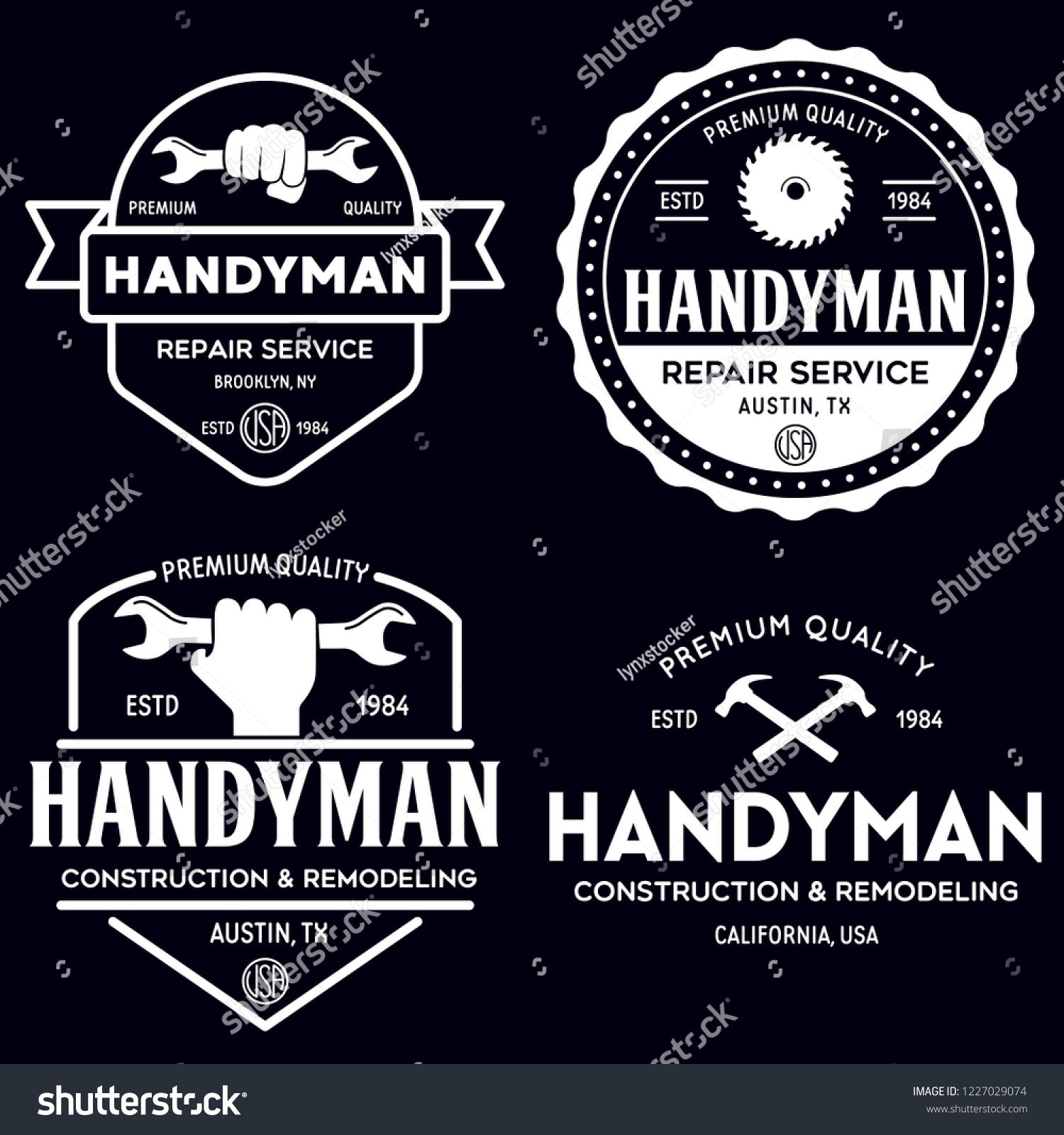 Handyman Labels Badges Emblems Design Elements: vector de stock (libre ...