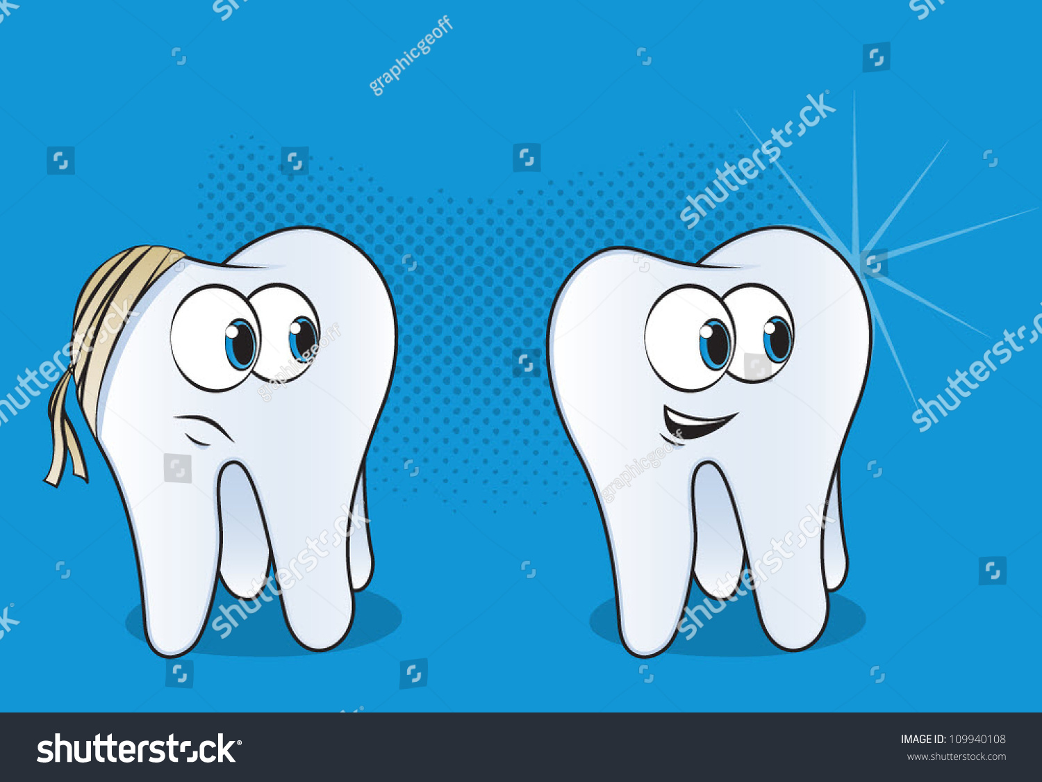 Happy Sad Tooth Mascots: เวกเตอร์สต็อก (ปลอดค่าลิขสิทธิ์) 109940108
