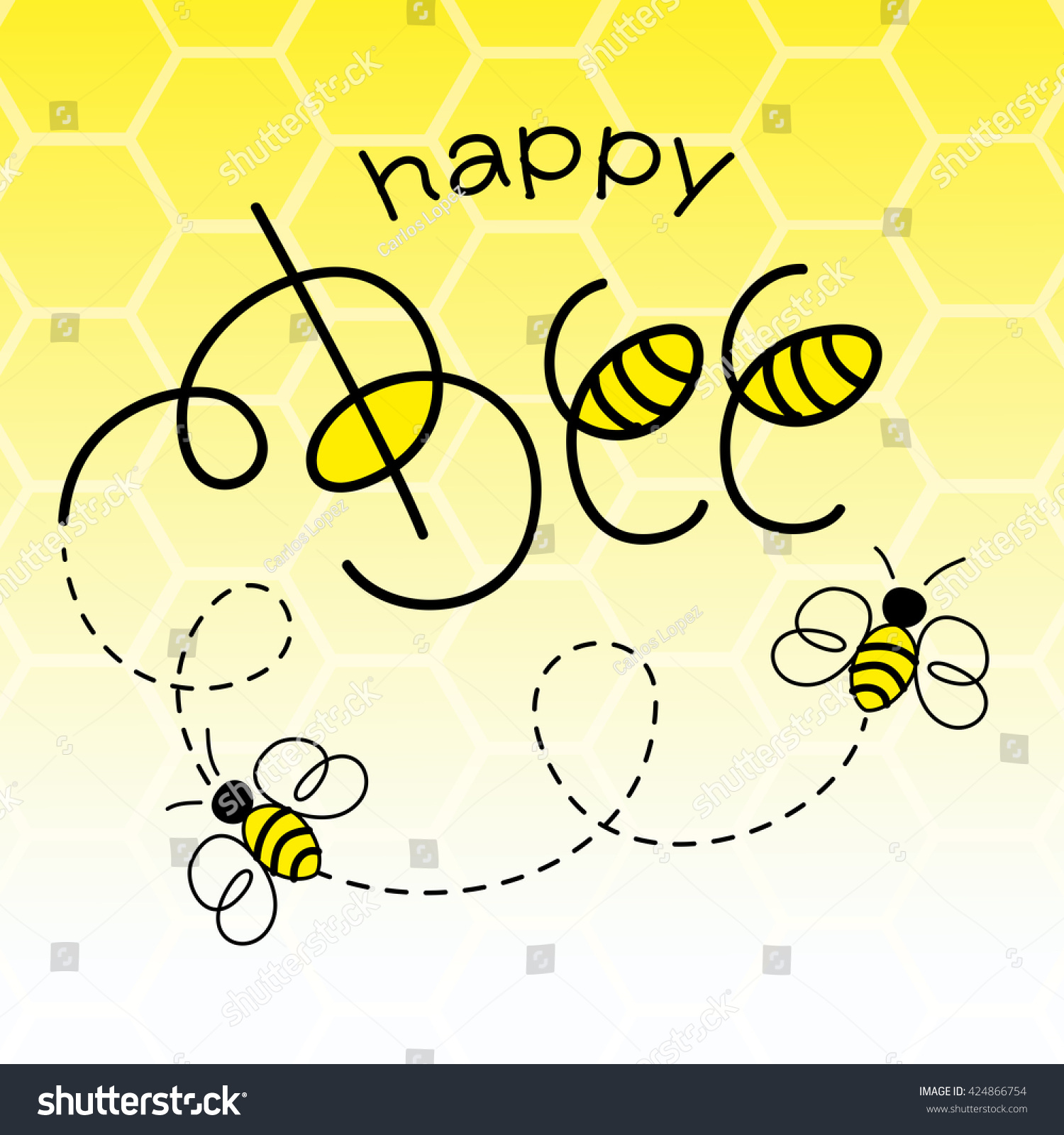 Happy Bee Vector Illustration Hand Lettered Stock Vector (Royalty Free ...