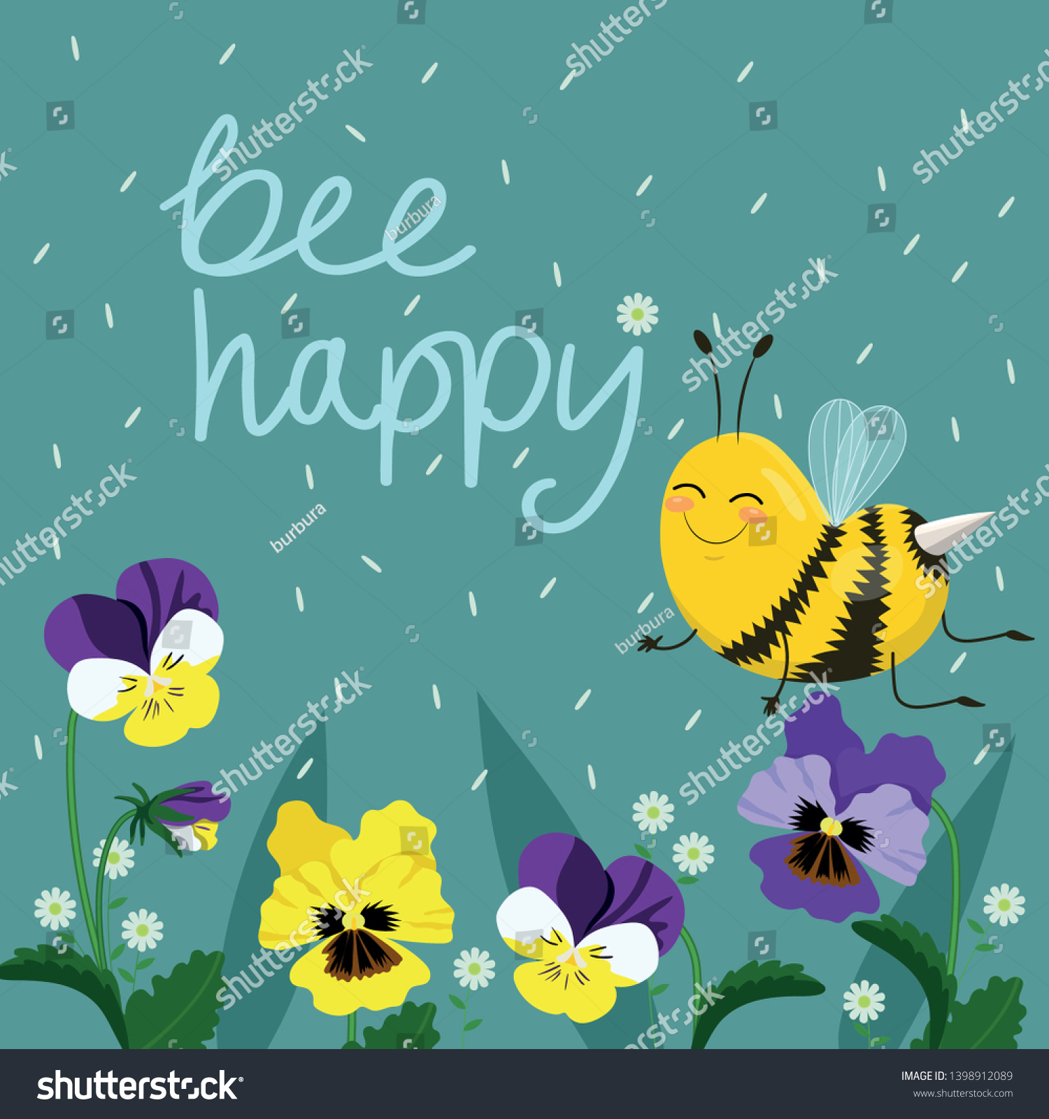Happy Bee Vector Illustration Hand Lettered Stock Vector (Royalty Free ...