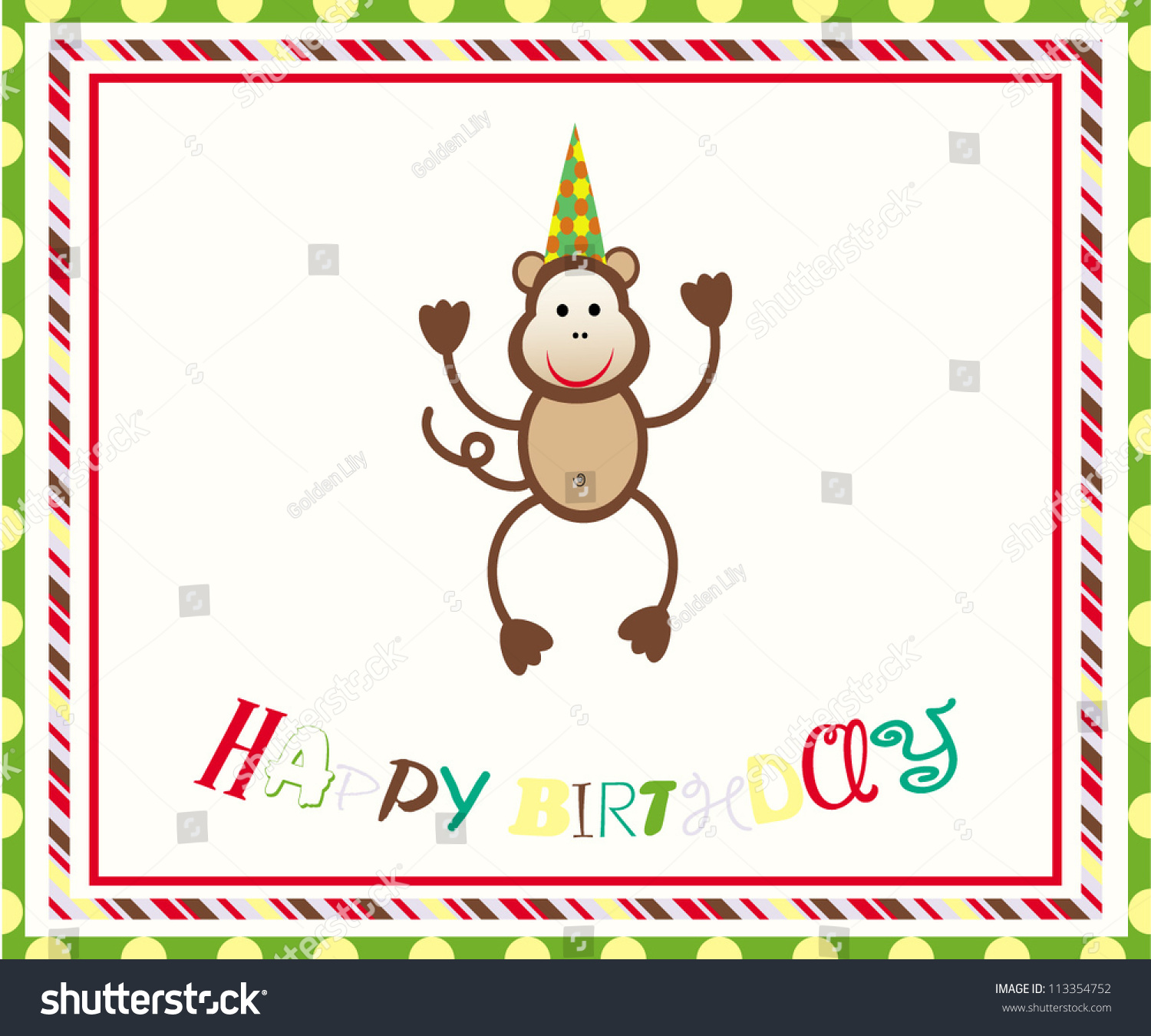 Happy Birthday Card Monkey Stock Vector (Royalty Free) 113354752 ...