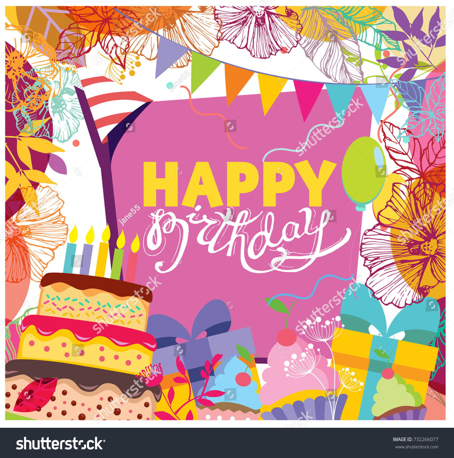 Happy Birthday Doodle Frame: vector de stock (libre de regalías ...