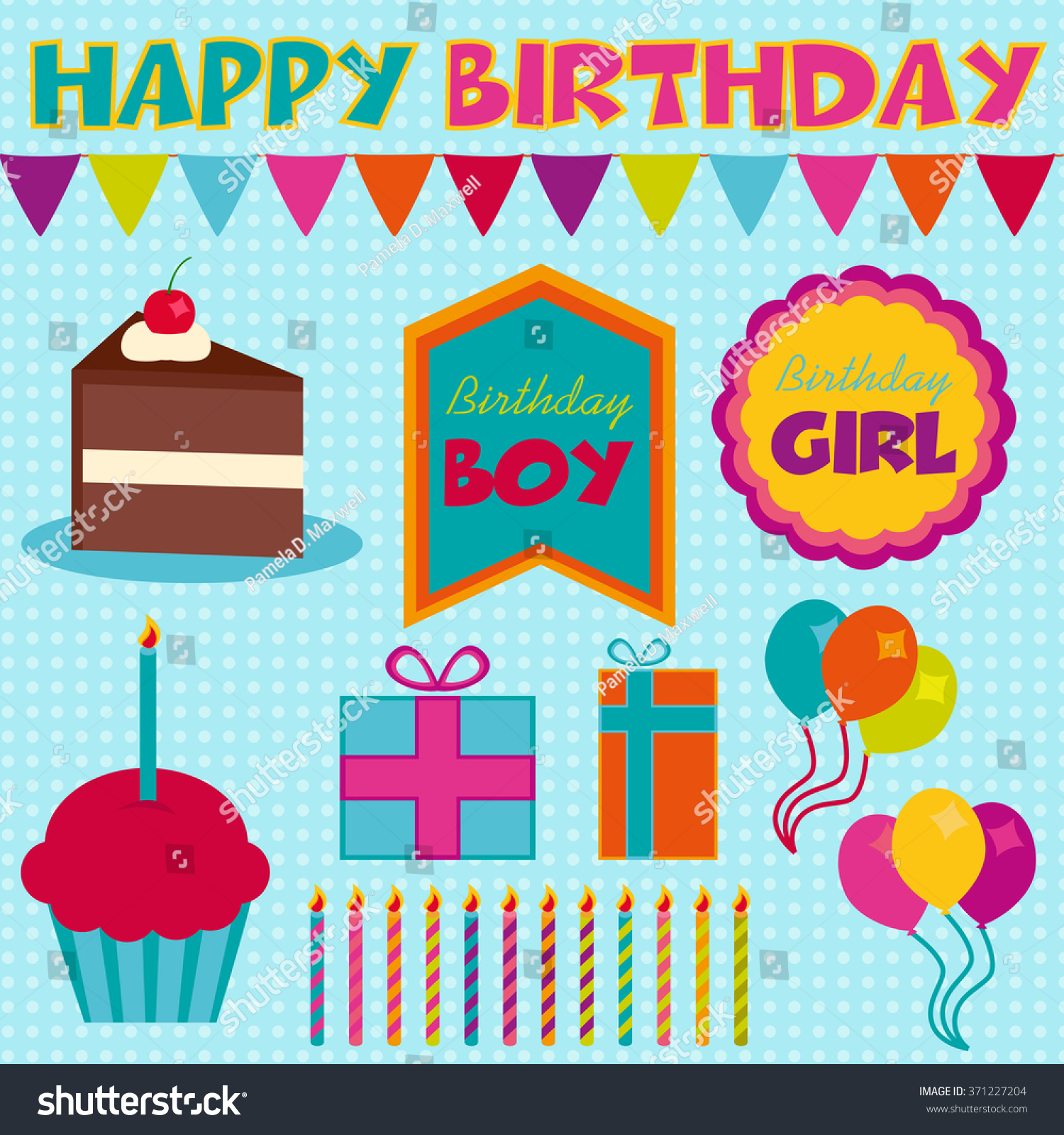 Happy Birthday Elements Set Stock Vector (Royalty Free) 371227204