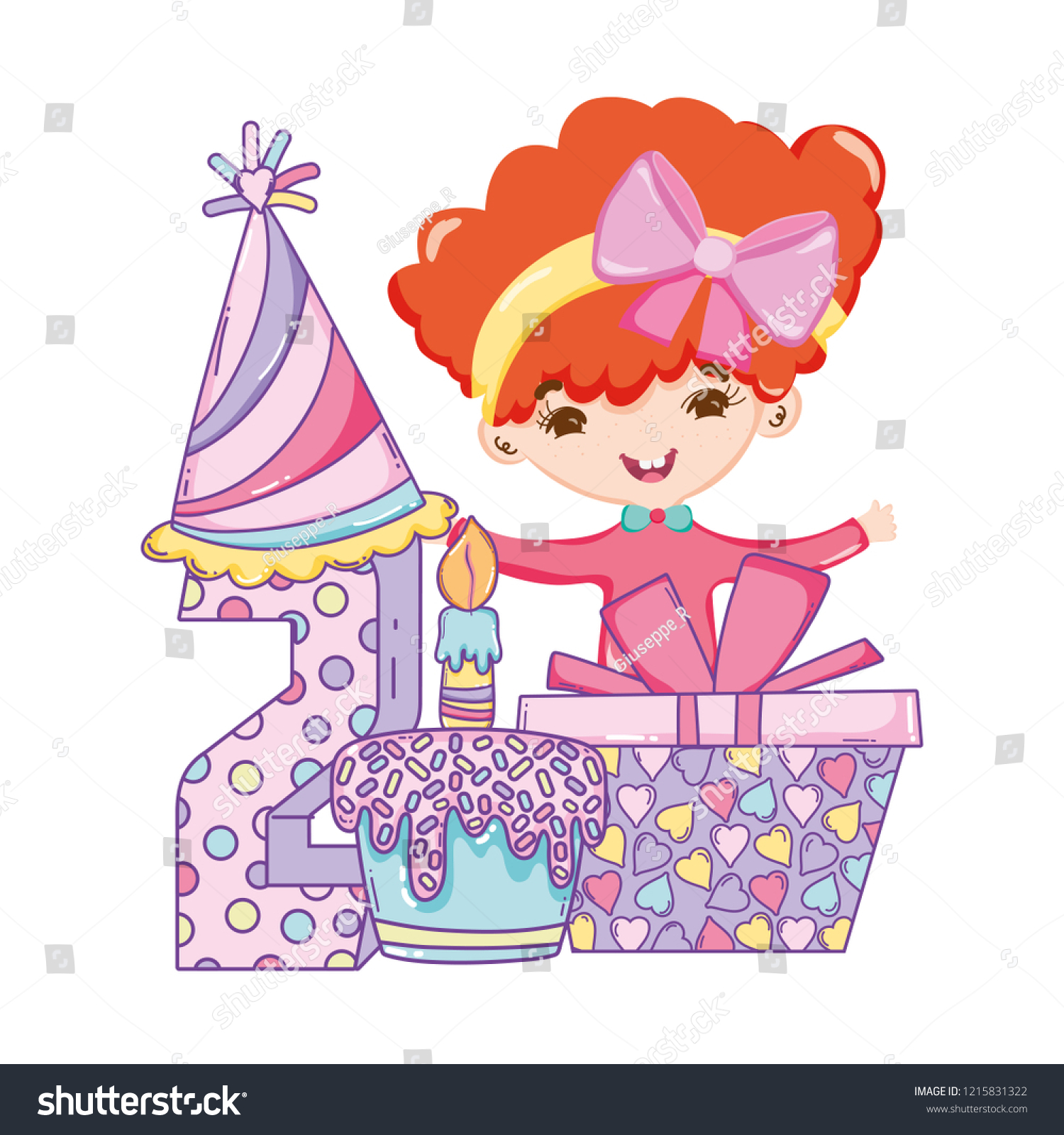 Happy Birthday Girl Cartoons เวกเตอร์สต็อก ปลอดค่าลิขสิทธิ์ 1215831322