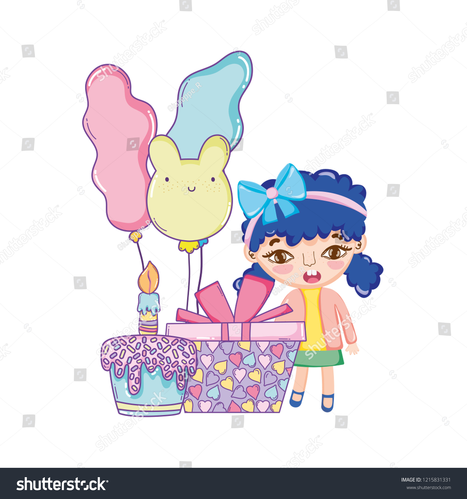 Happy Birthday Girl Cartoons เวกเตอร์สต็อก ปลอดค่าลิขสิทธิ์ 1215831331