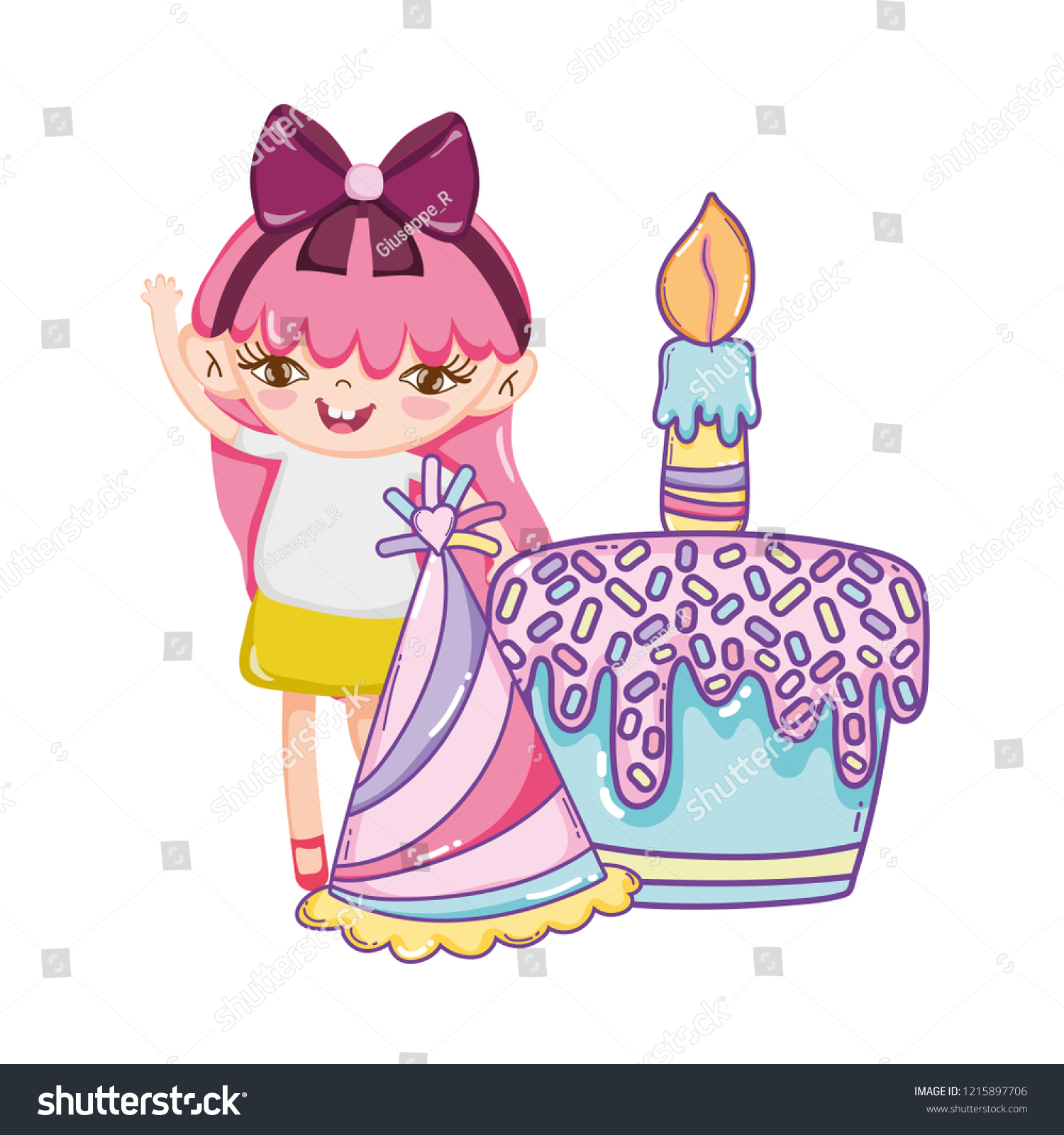 Happy Birthday Girl Cartoons เวกเตอร์สต็อก ปลอดค่าลิขสิทธิ์ 1215897706