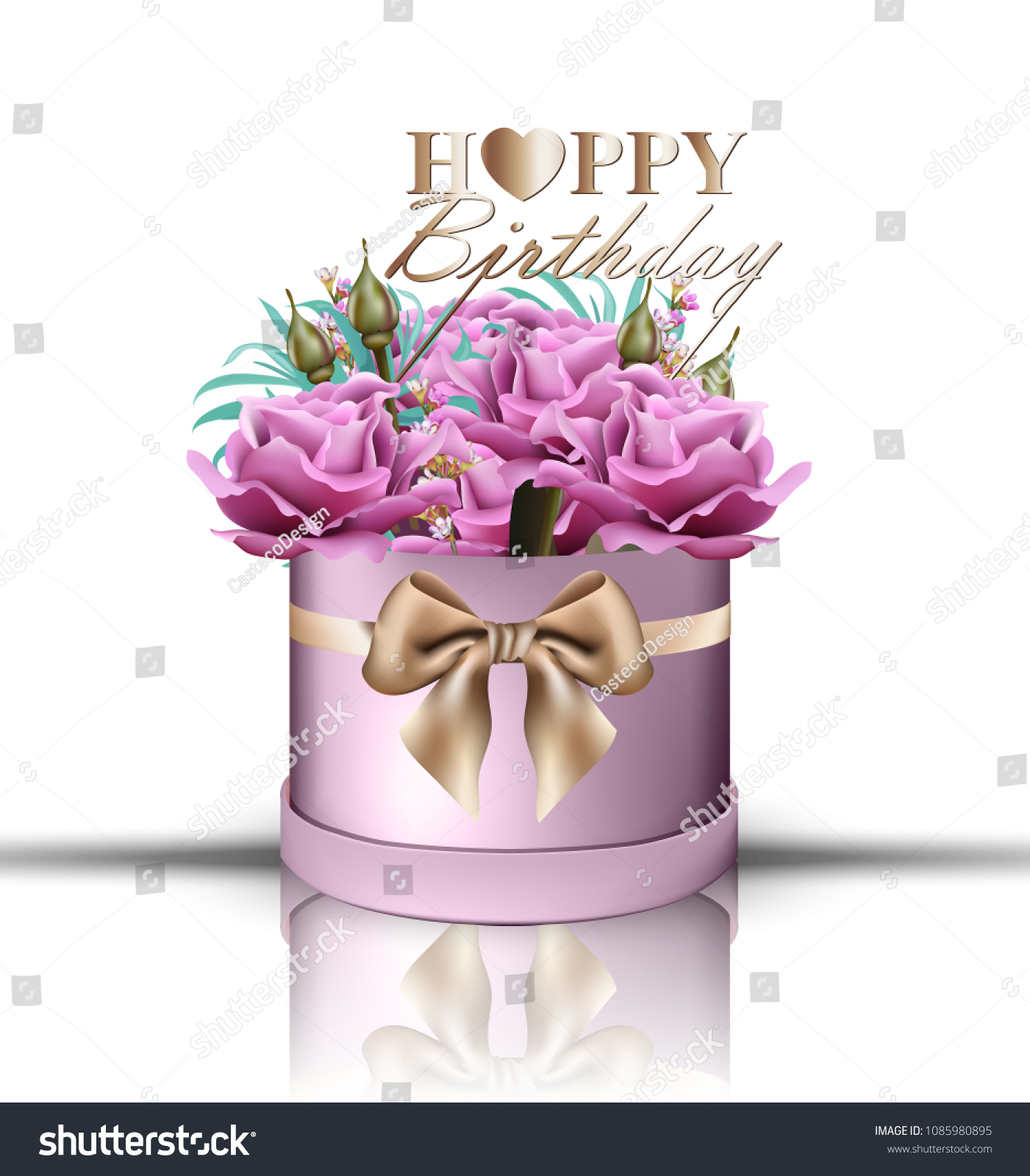 Happy Birthday Roses Bouquet Vector Vintage Stock Vector Royalty Free