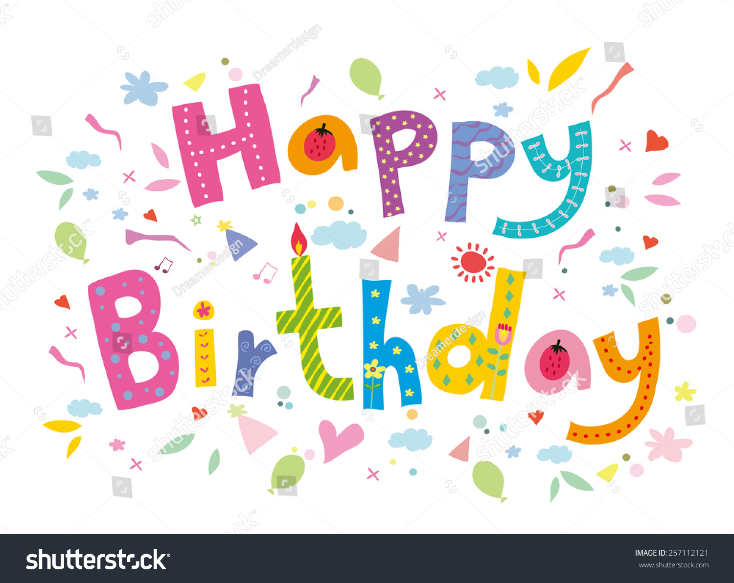 Happy Birthday Text Doodle Vector: vetor stock (livre de direitos ...
