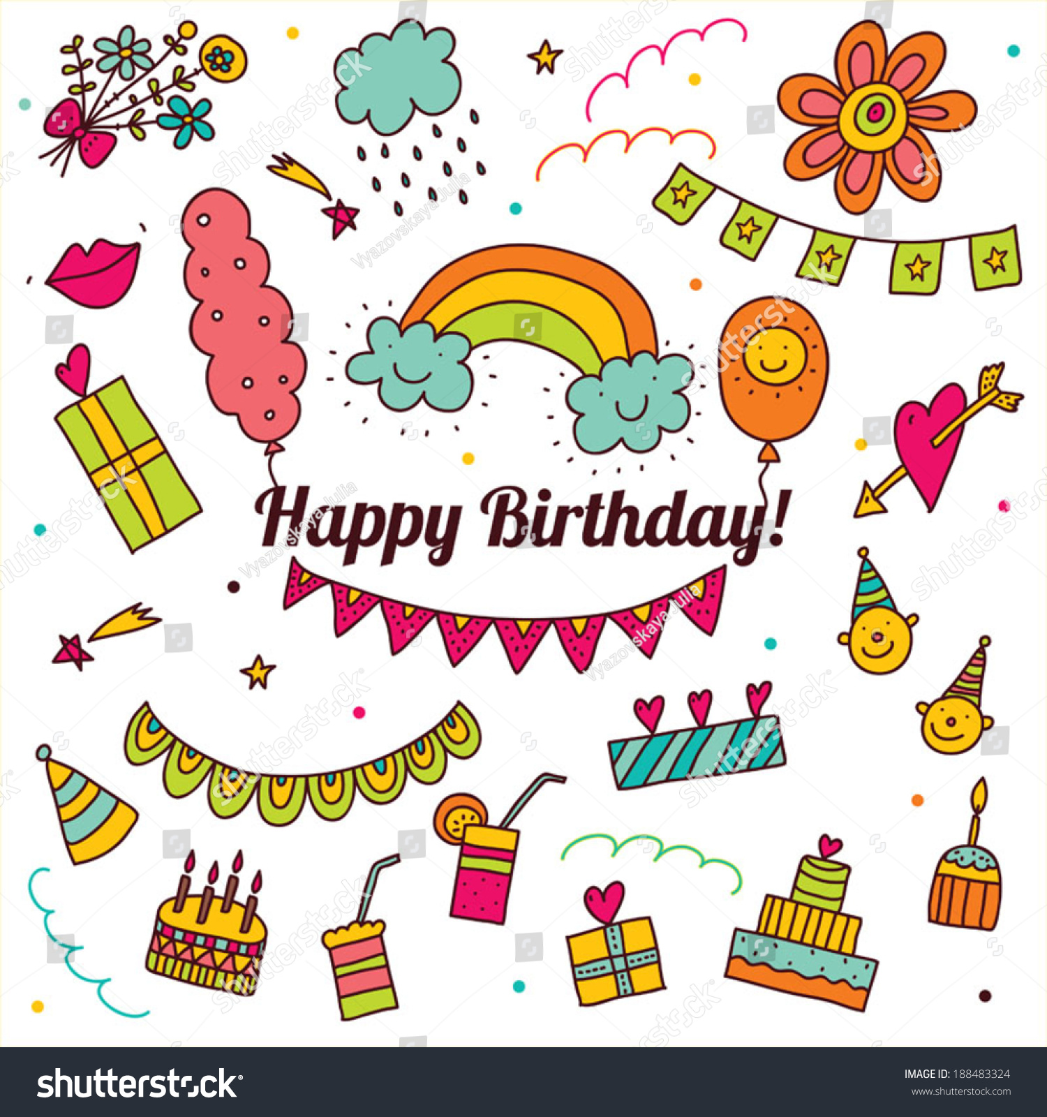 Happy Birthday Vector Set: vector de stock (libre de regalías) 188483324