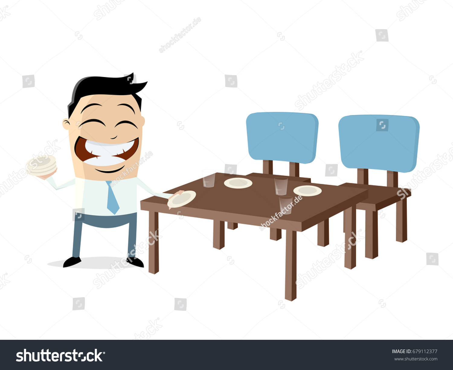 Happy Cartoon Man Setting Table Stock Vector (Royalty Free) 679112377 ...