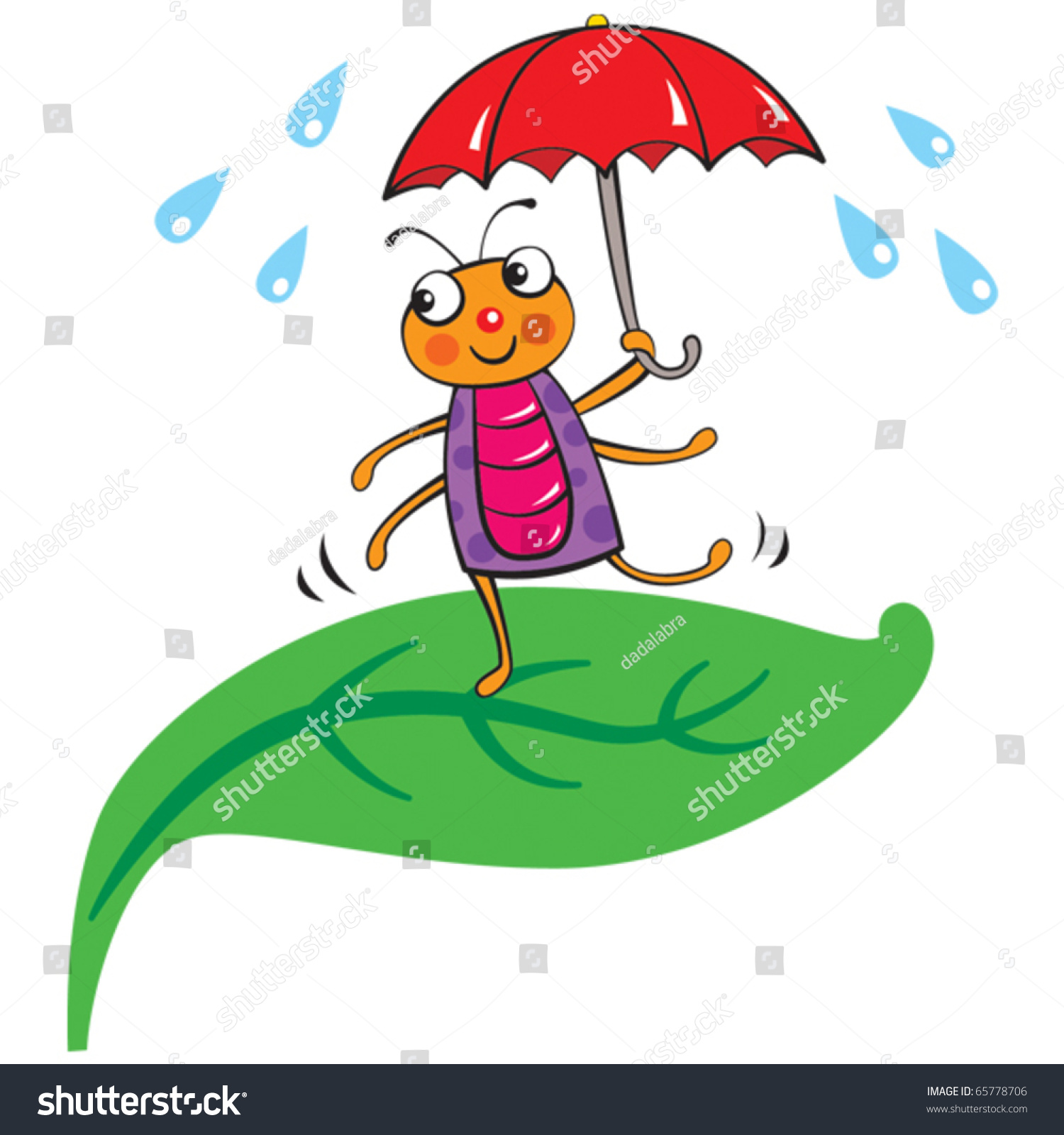 Happy Cartoon Vector Bug Dancing Rain Stock Vector 65778706 - Shutterstock