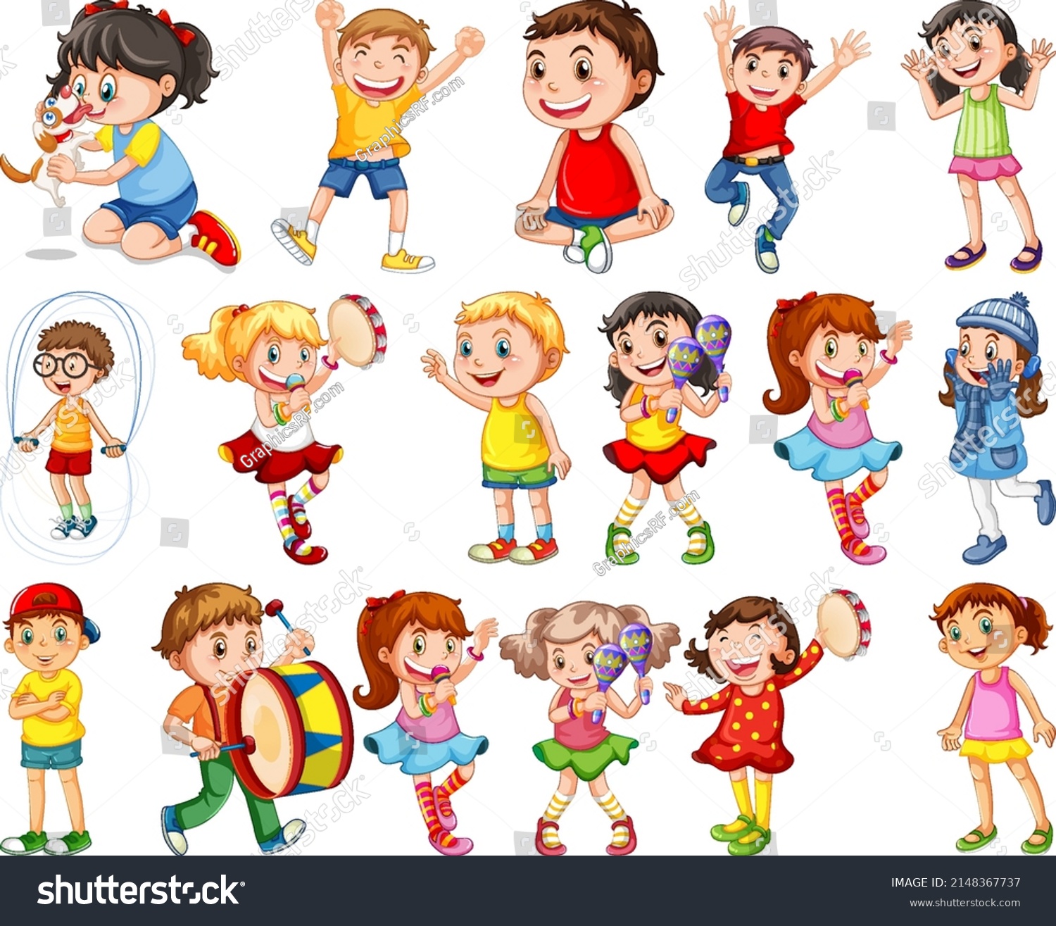 Happy Children Doing Different Things Illustration Stock Vector ...