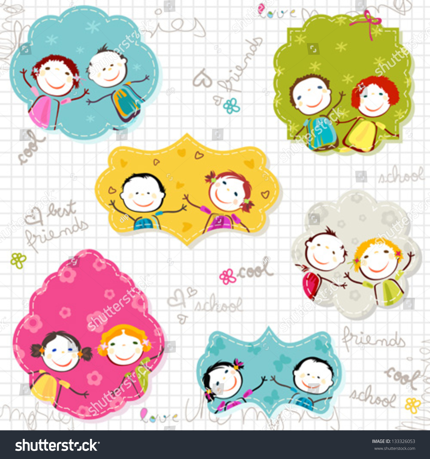 Happy Children Frames On Scribbled Paper Stock Vector (Royalty Free ...