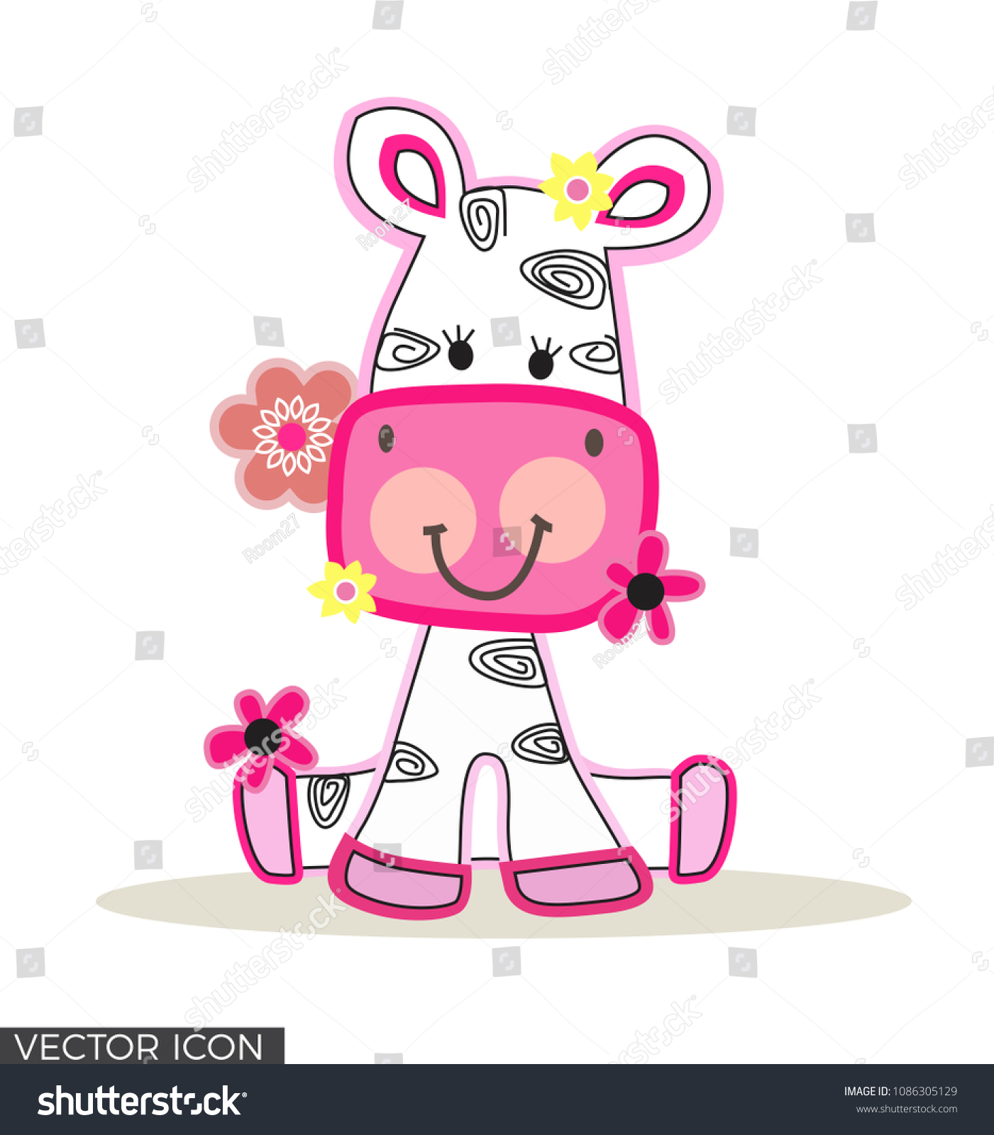 Happy Cute Cow Drawing Vector 库存矢量图（免版税）1086305129 | Shutterstock