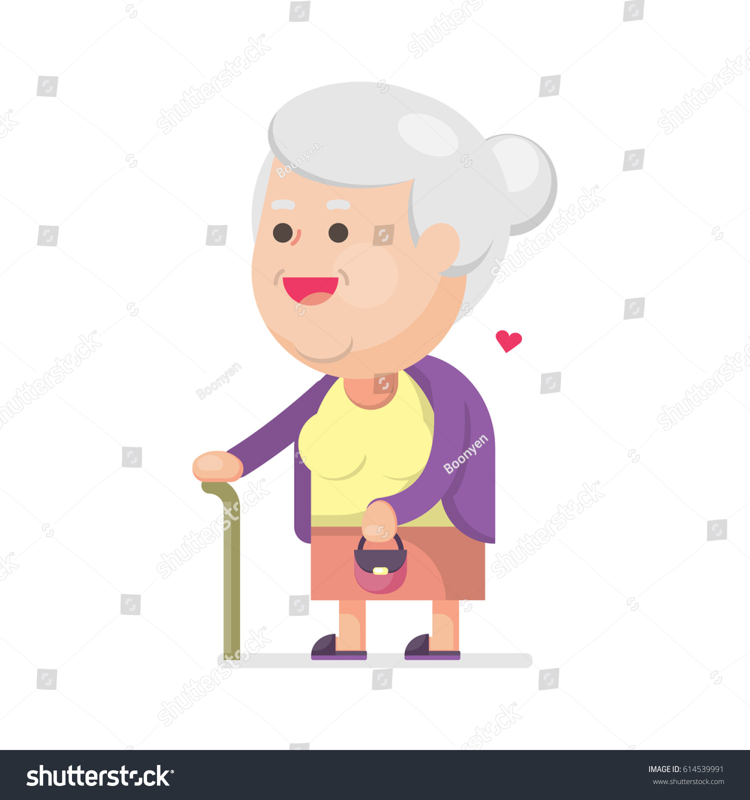 Happy Cute Old Woman Bag Grandmother เวกเตอร์สต็อก ปลอดค่าลิขสิทธิ์